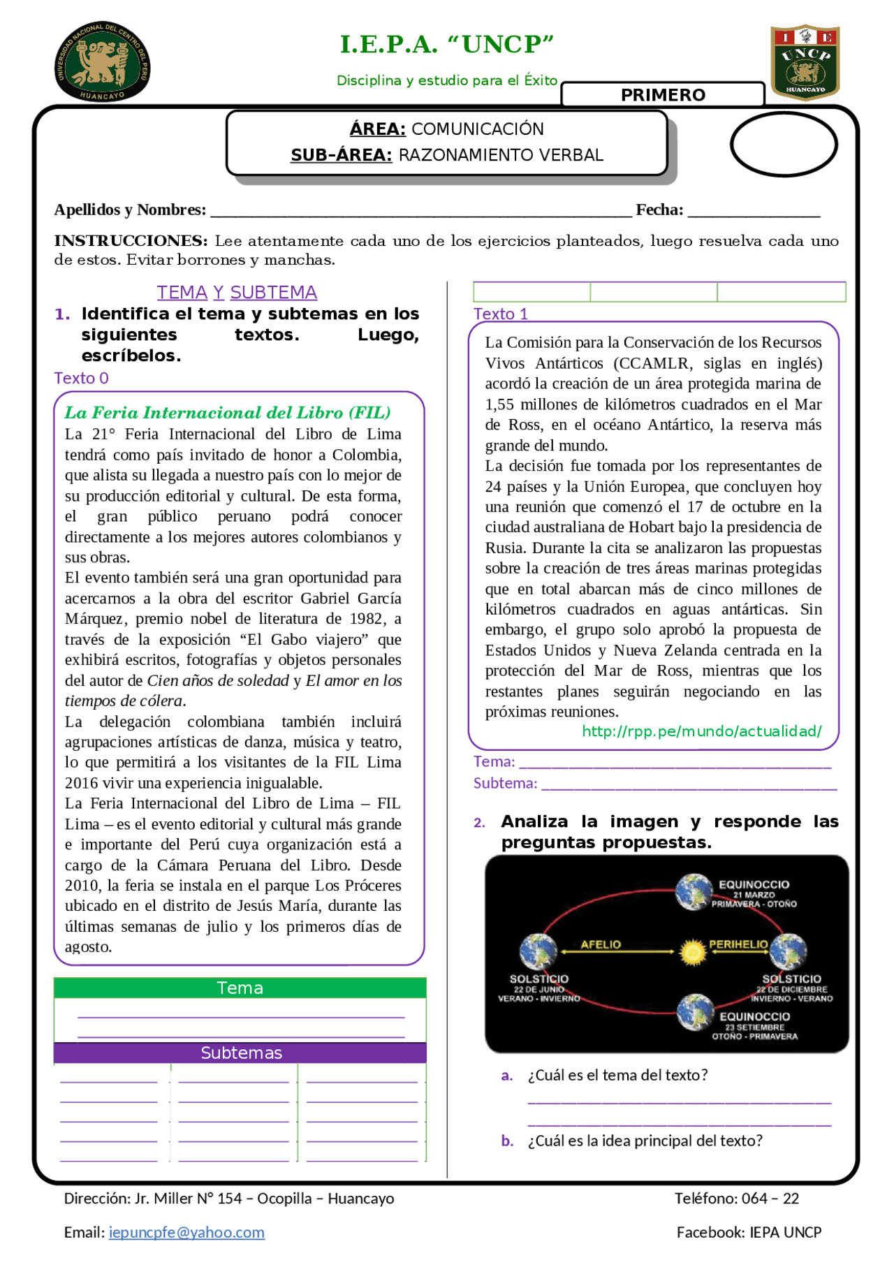 El tema y los subtemas de un texto | Ejercicios de Lengua y Literatura ...