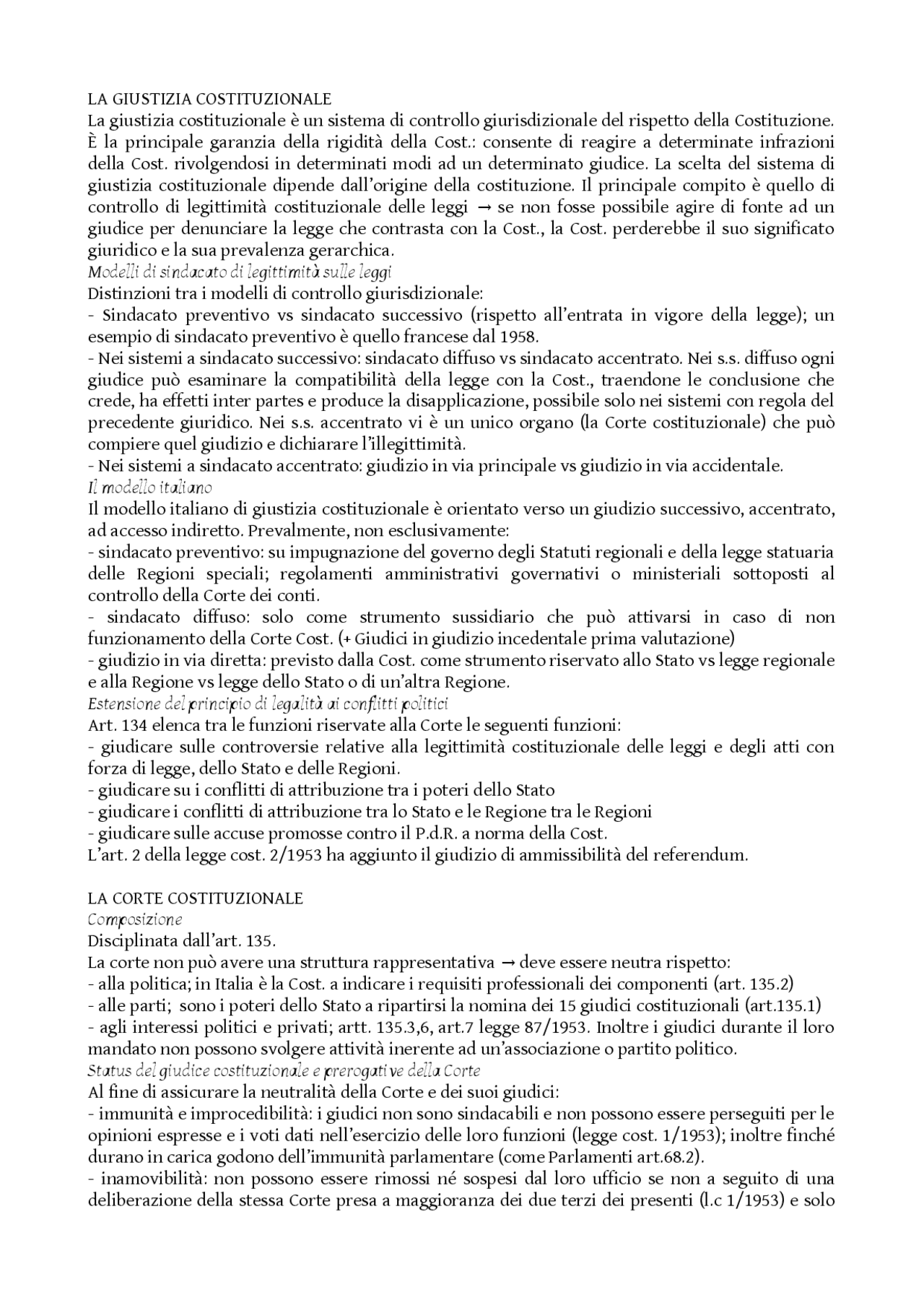 La Giustizia Costituzionale Docsity