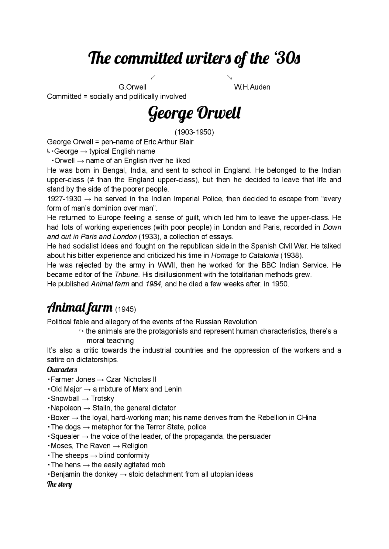 George Orwell: life, "Animal farm" and "1984". - Docsity