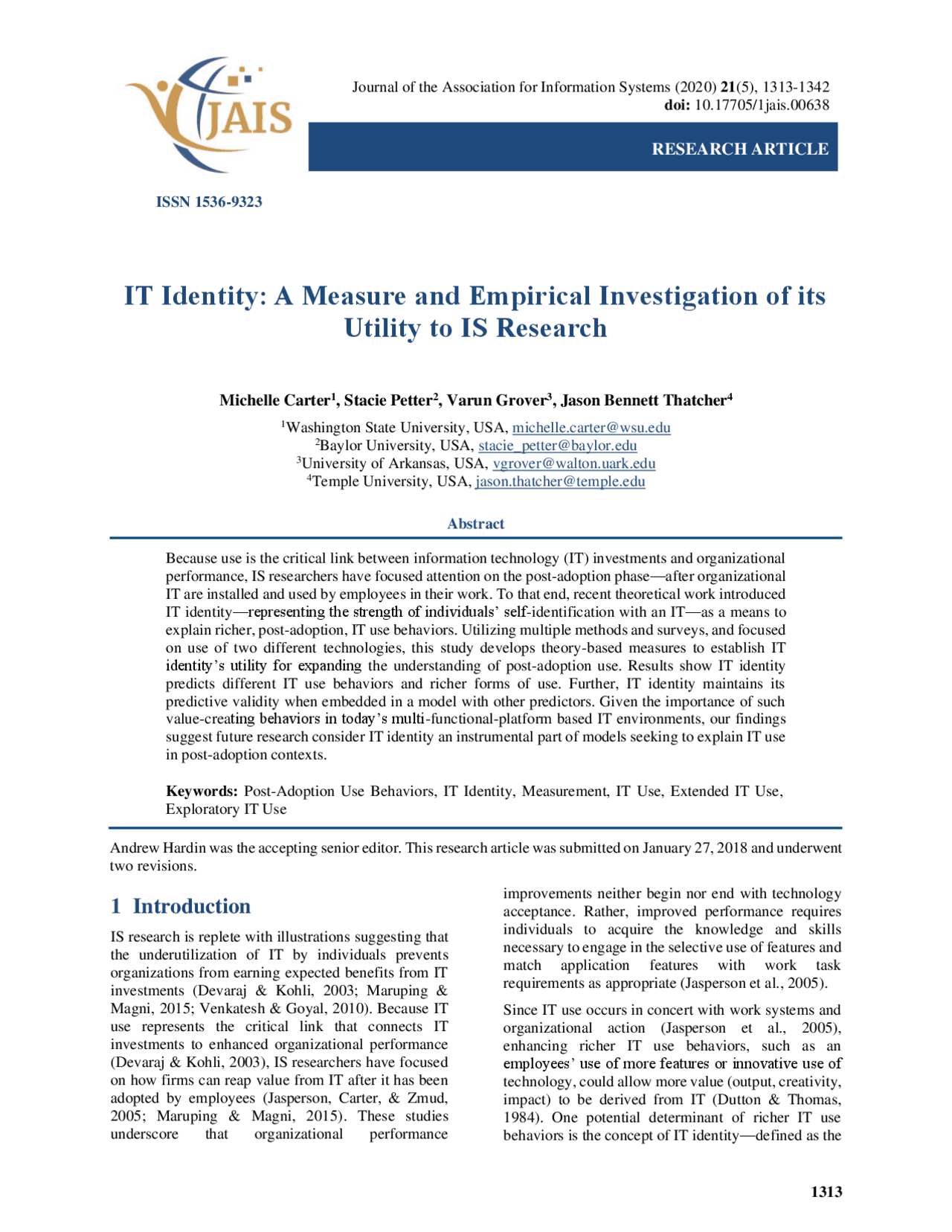 IT Identity: A Measure and Empirical Investigation of its Utility to IS ...
