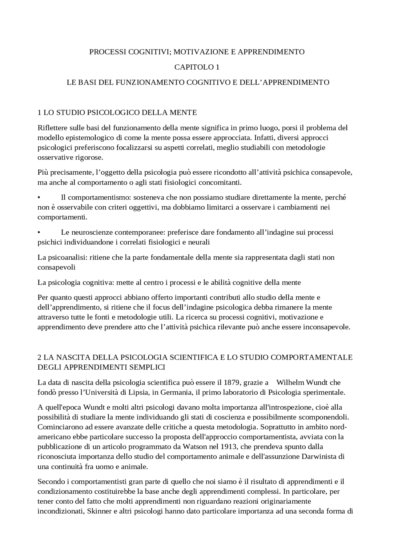 Processi Cognitivi Motivazione E Apprendimento Docsity