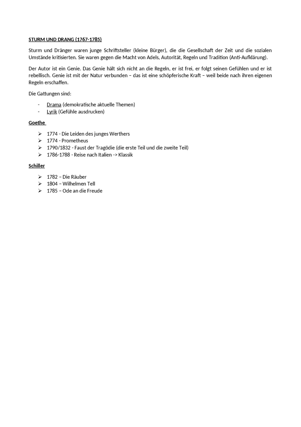 Sturm Und Drang Schema Appunti Di Tedesco Docsity
