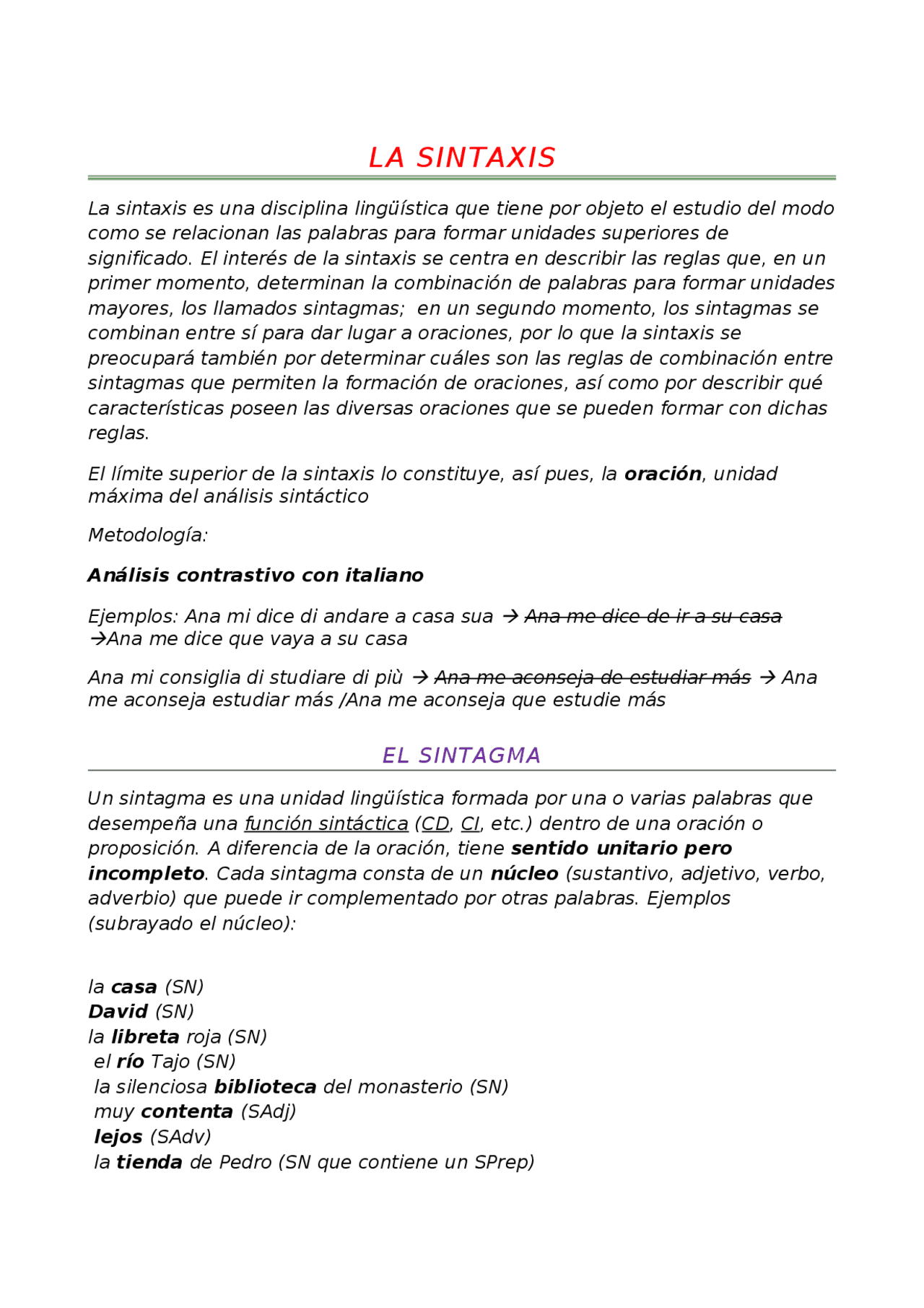 Sintassi Grammatica Spagnola Docsity