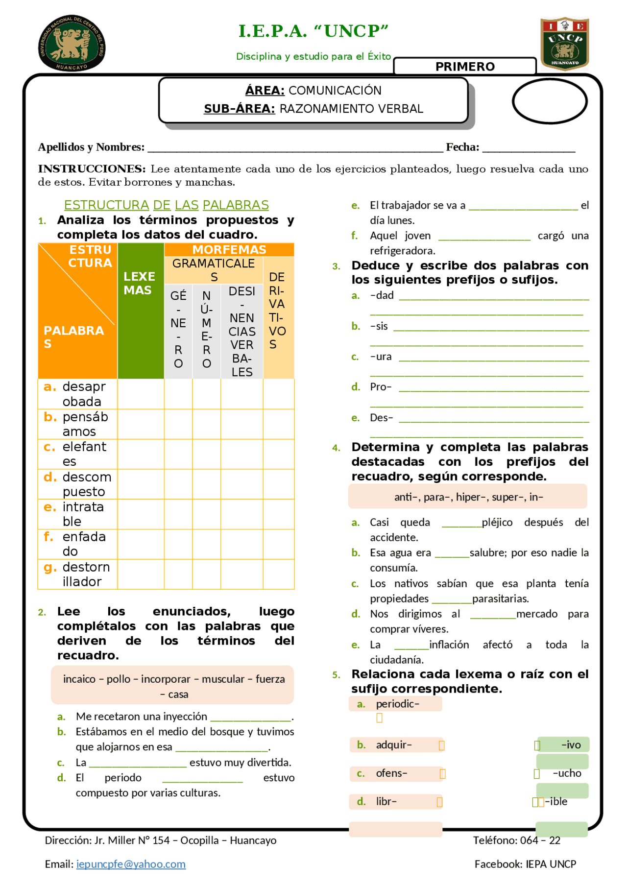 La estructura de las palabras - Docsity