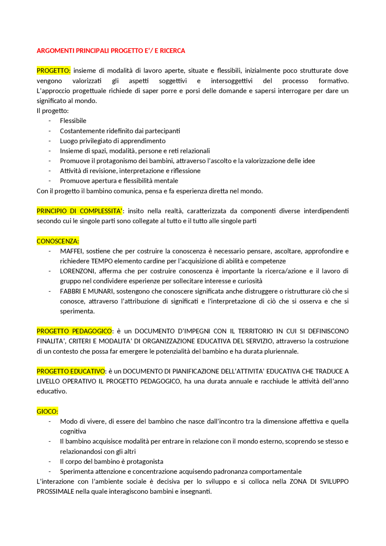 Riassunto Breve Con Parole Chiave Docsity
