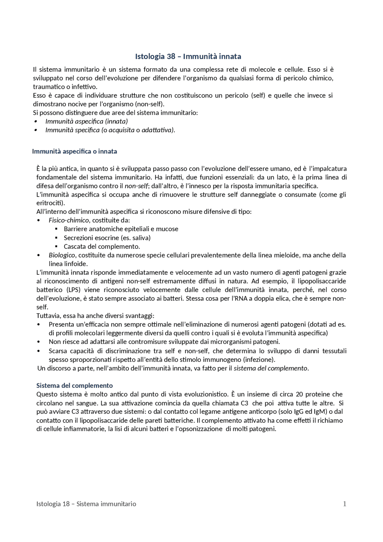 Sistema Immunitario Immunità Innata Docsity
