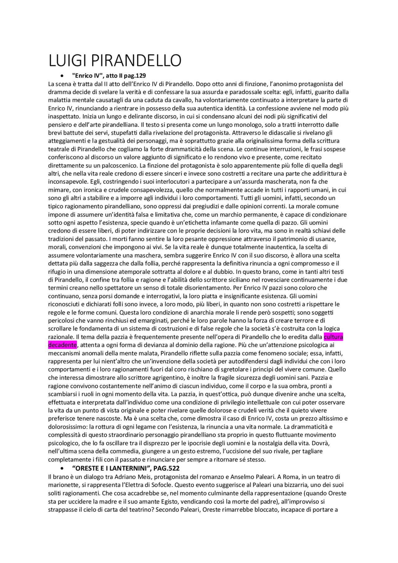 Appunti Pascoli e Pirandello - Docsity