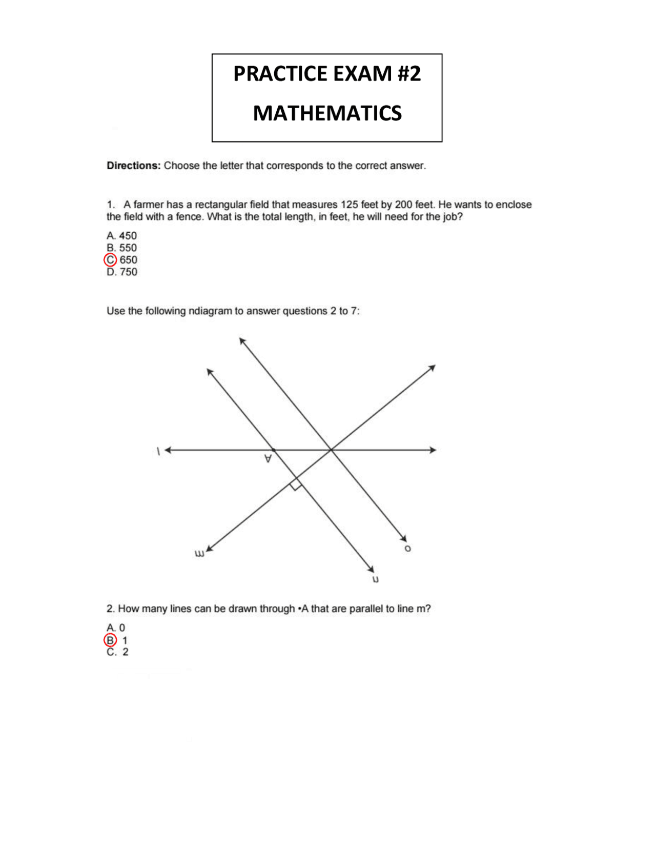 Mathematics Practice Exam Docsity