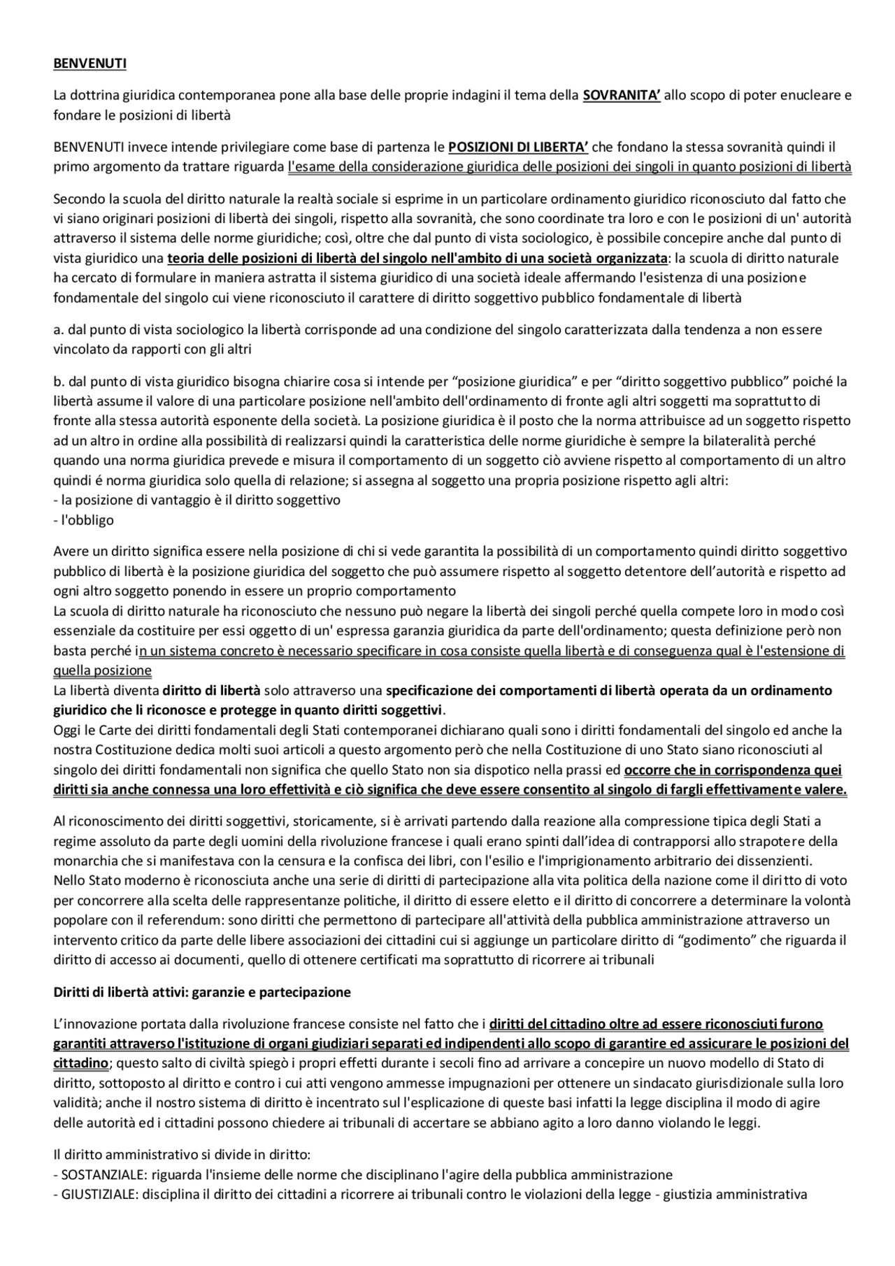 Riassunto Benvenuti Lezioni Docsity