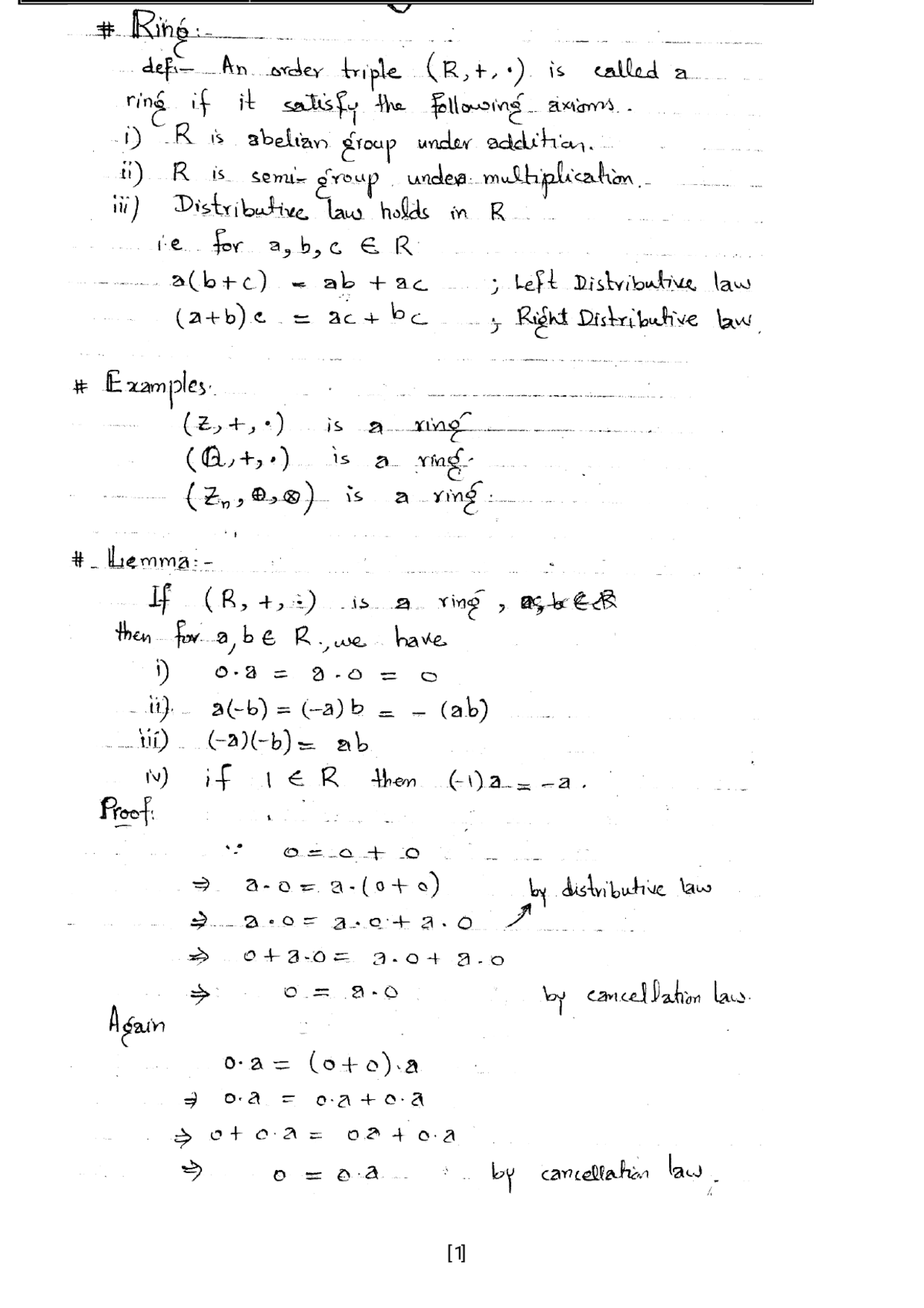 Ring - Advanced calculus - Docsity