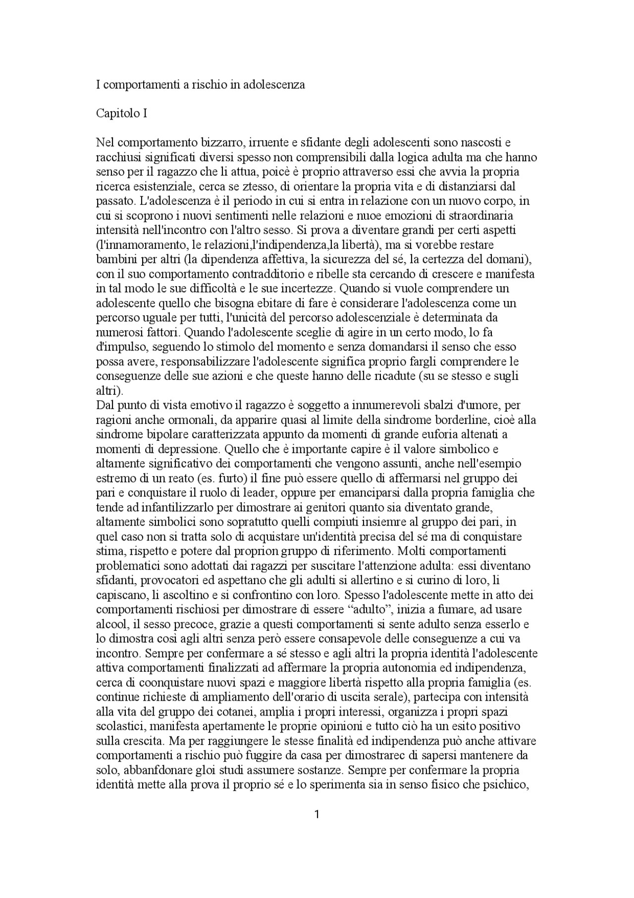 Riassunto Libro I Comportamenti A Rischio In Adolescenza Docsity