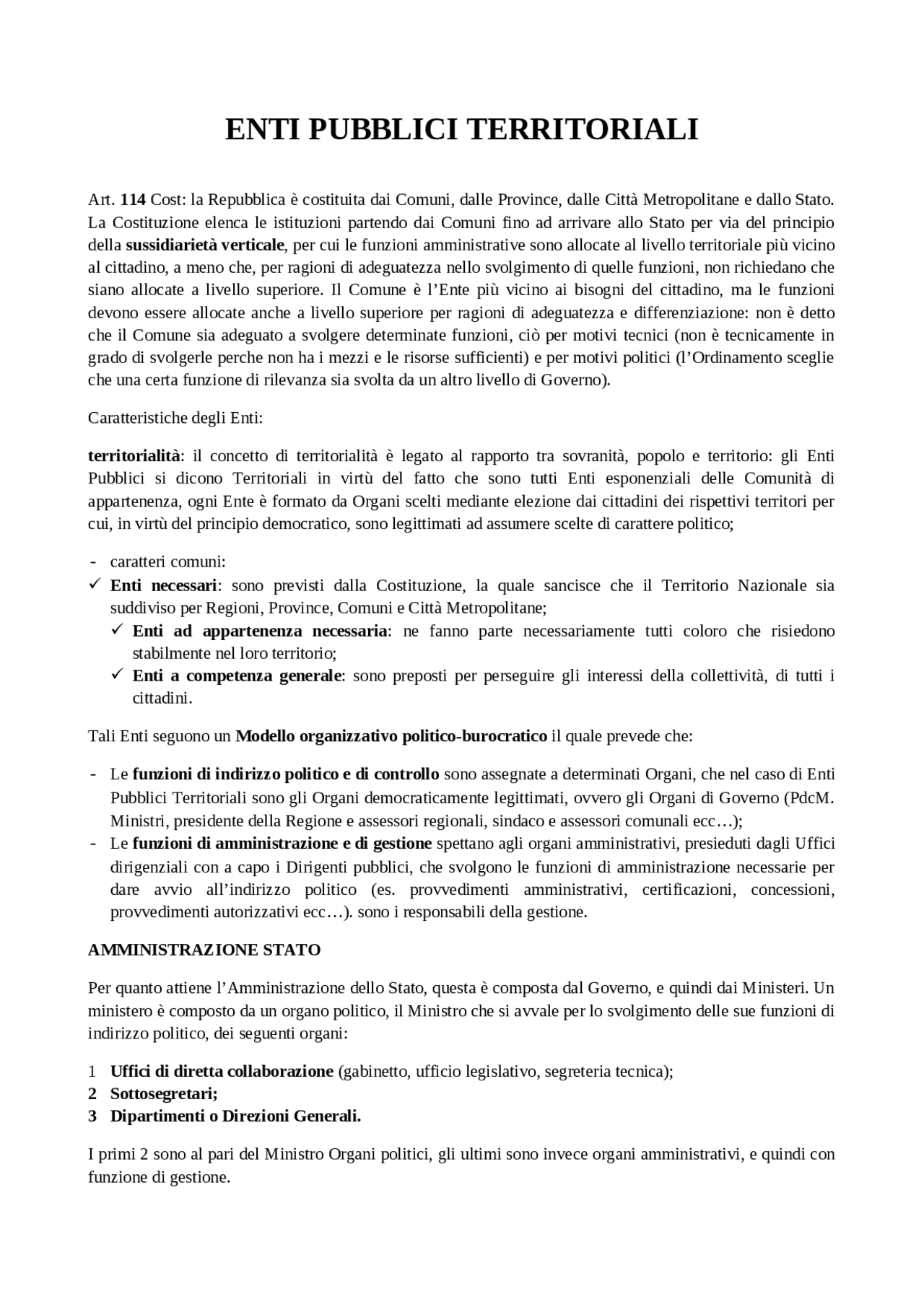 Appunti Enti Pubblici Territoriali Docsity