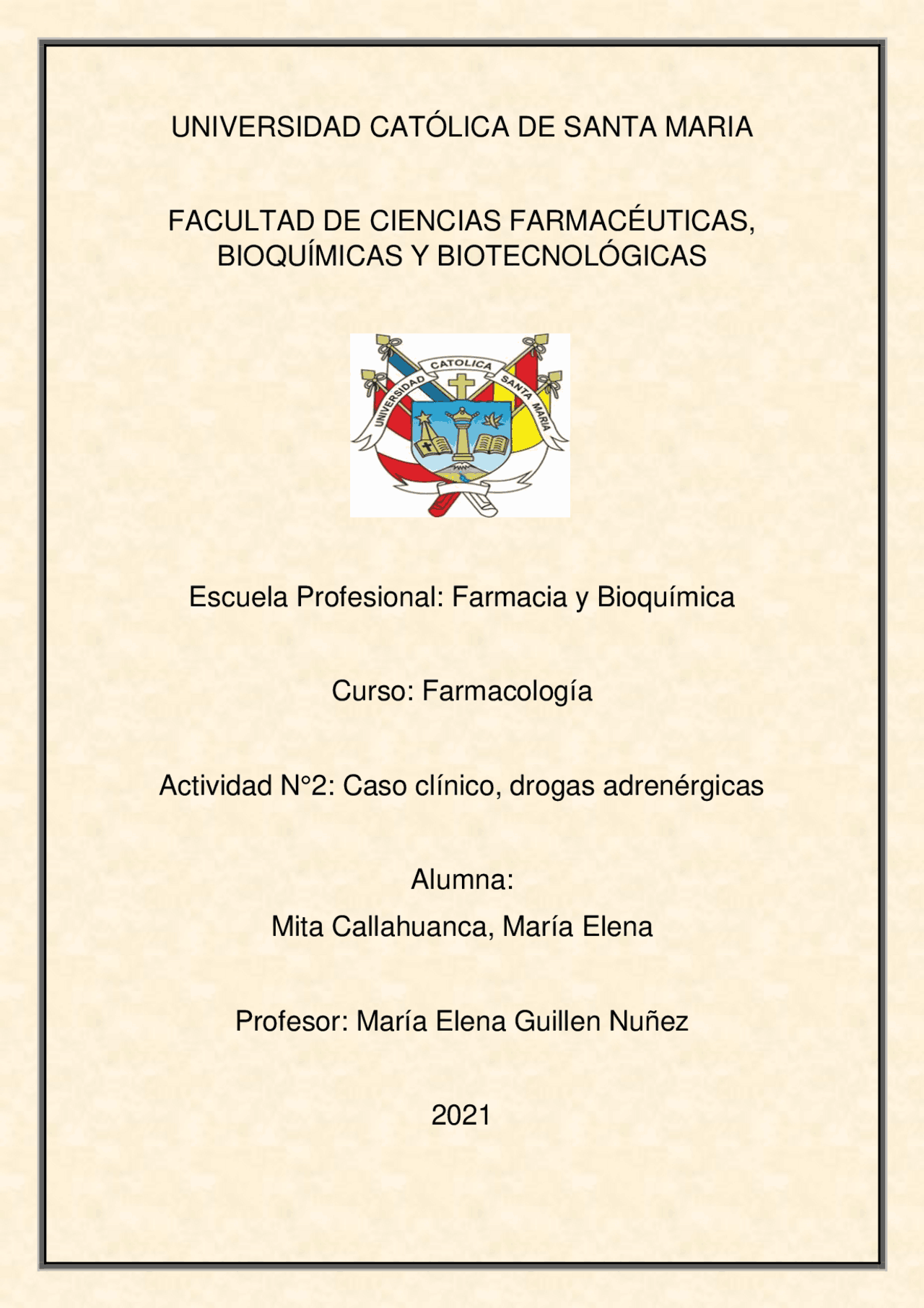 Drogas Adrenérgicas Caso Clínico Docsity