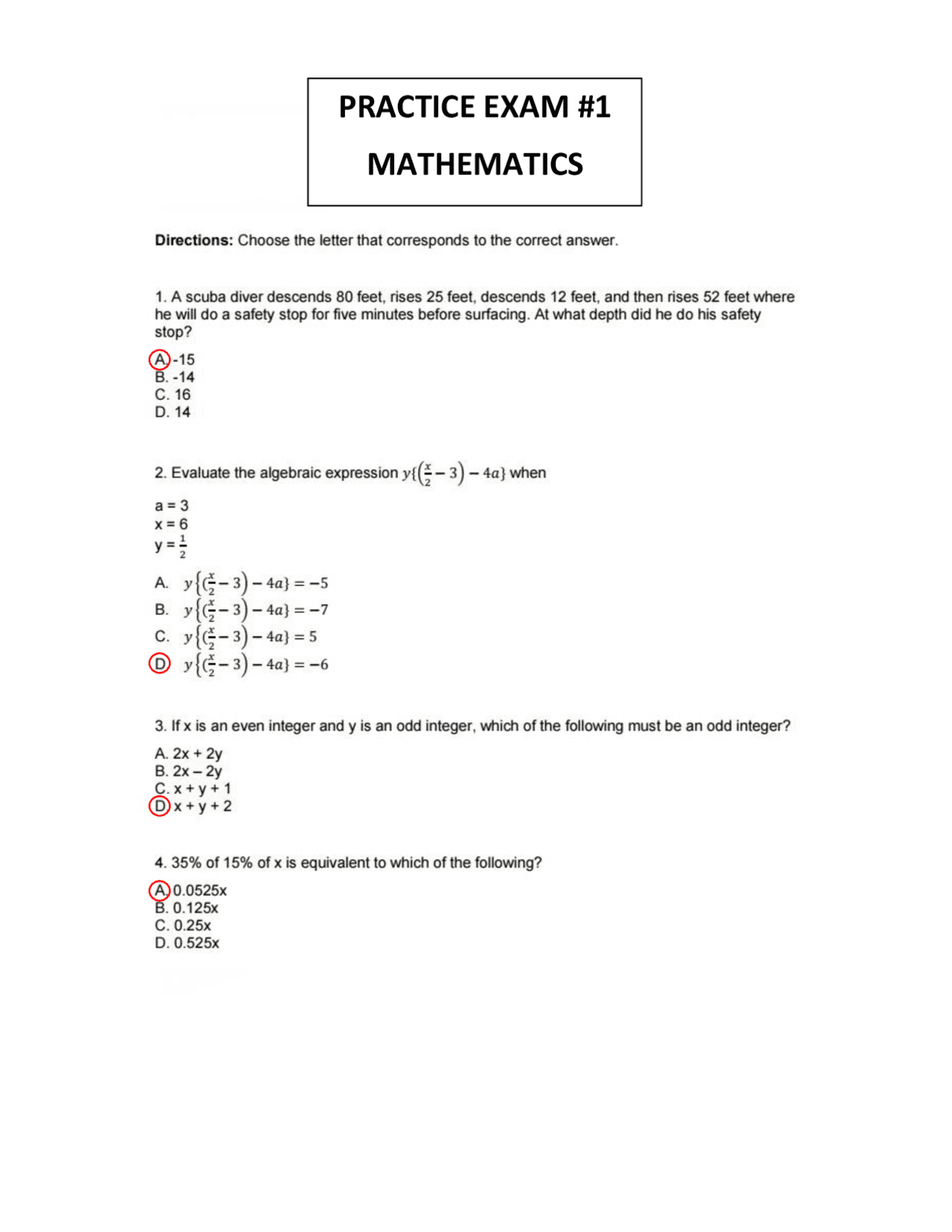 Mathematics Practice Exams Docsity