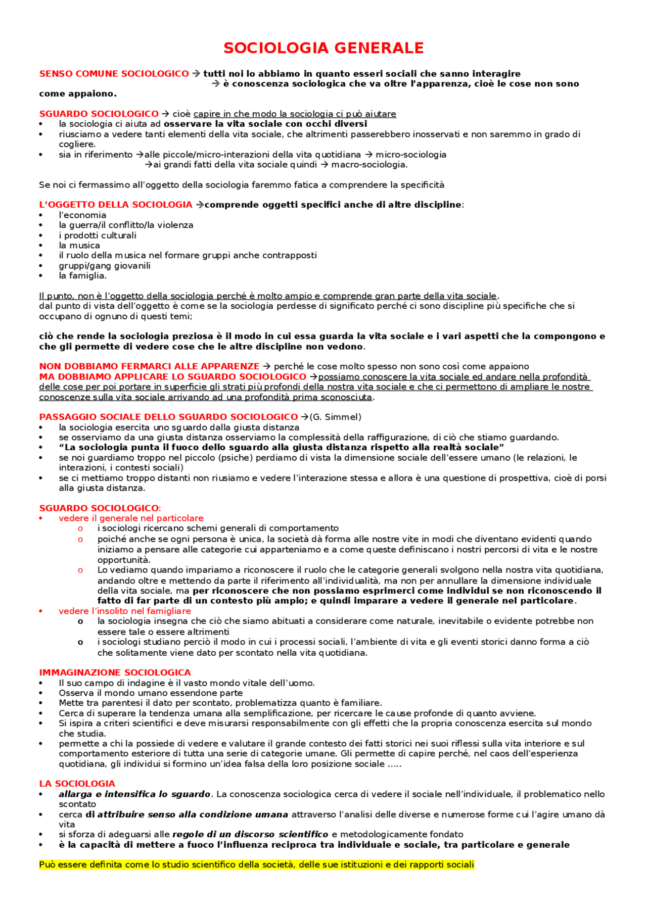 Riassunti Sociologia Generale Docsity
