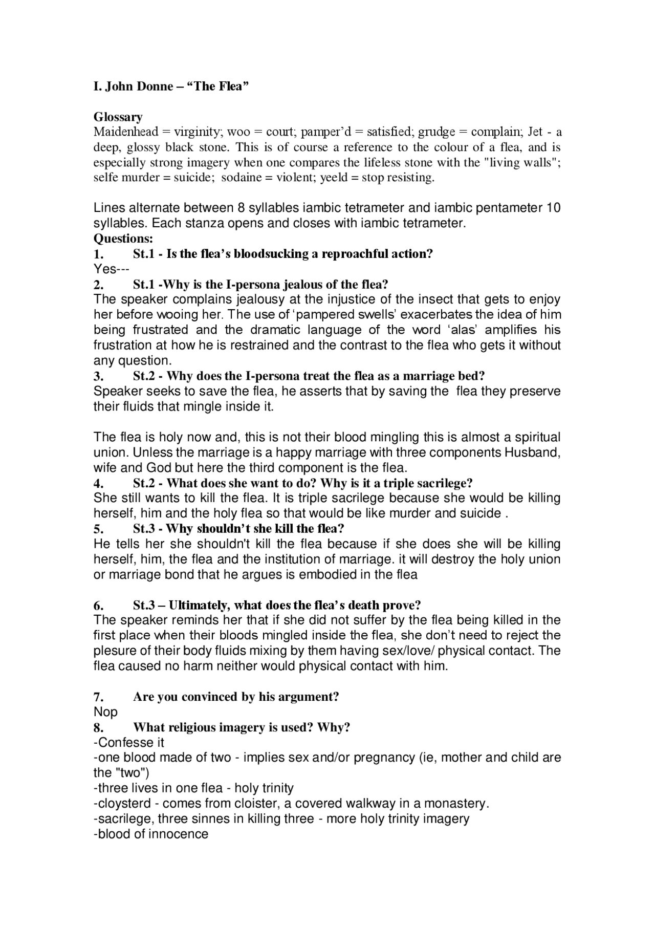 John Donne Questions Literature Docsity