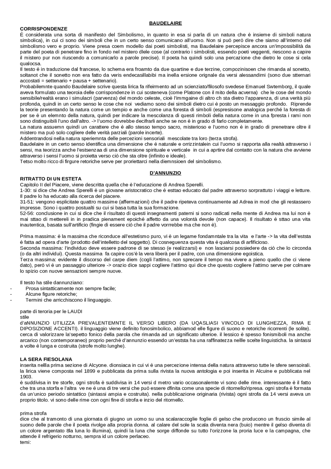 Riassunto G Dannunzio Docsity