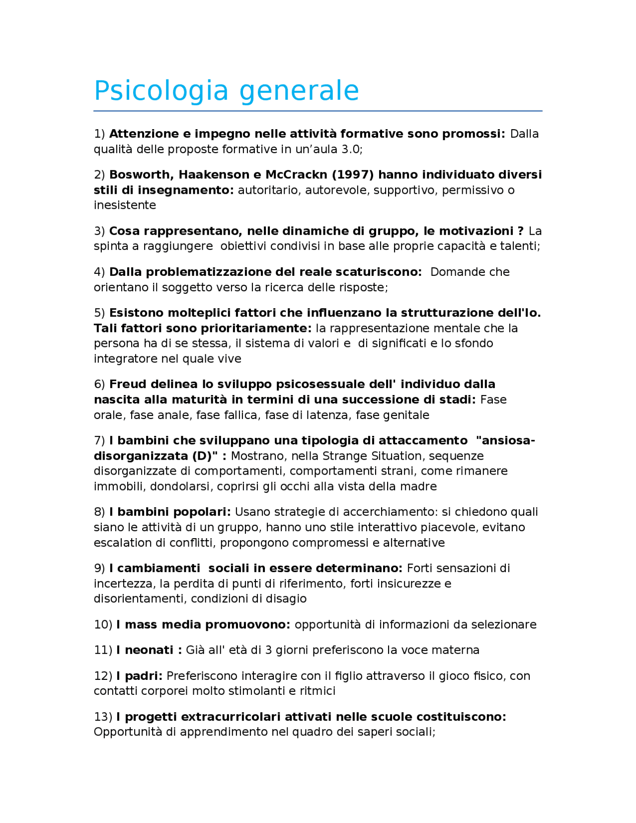 Psicologia Generale 24 Cfu Domande E Risposte Corrette Docsity