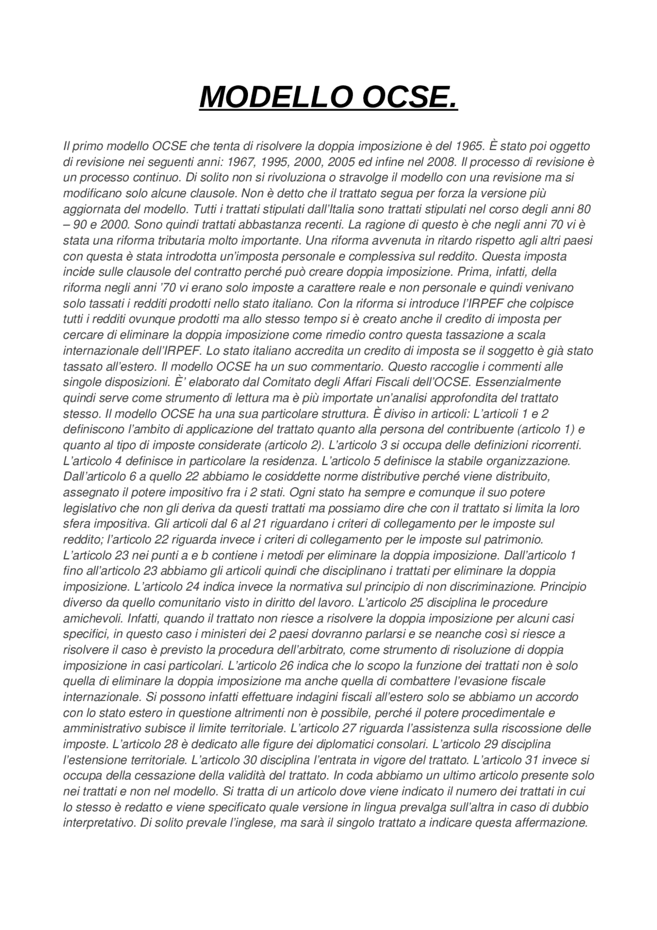 Modello OCSE (preparazione esami) - Docsity