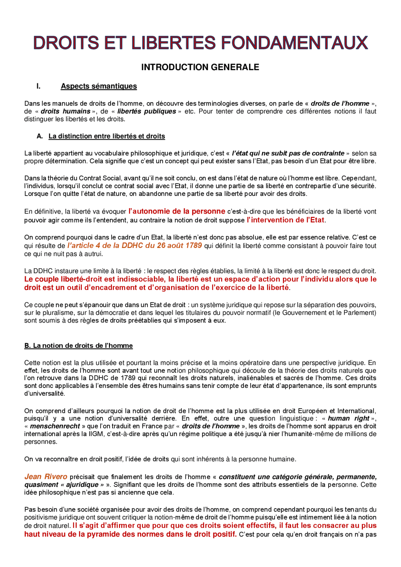 Cours Droit Et Libertés Fondamentales Docsity
