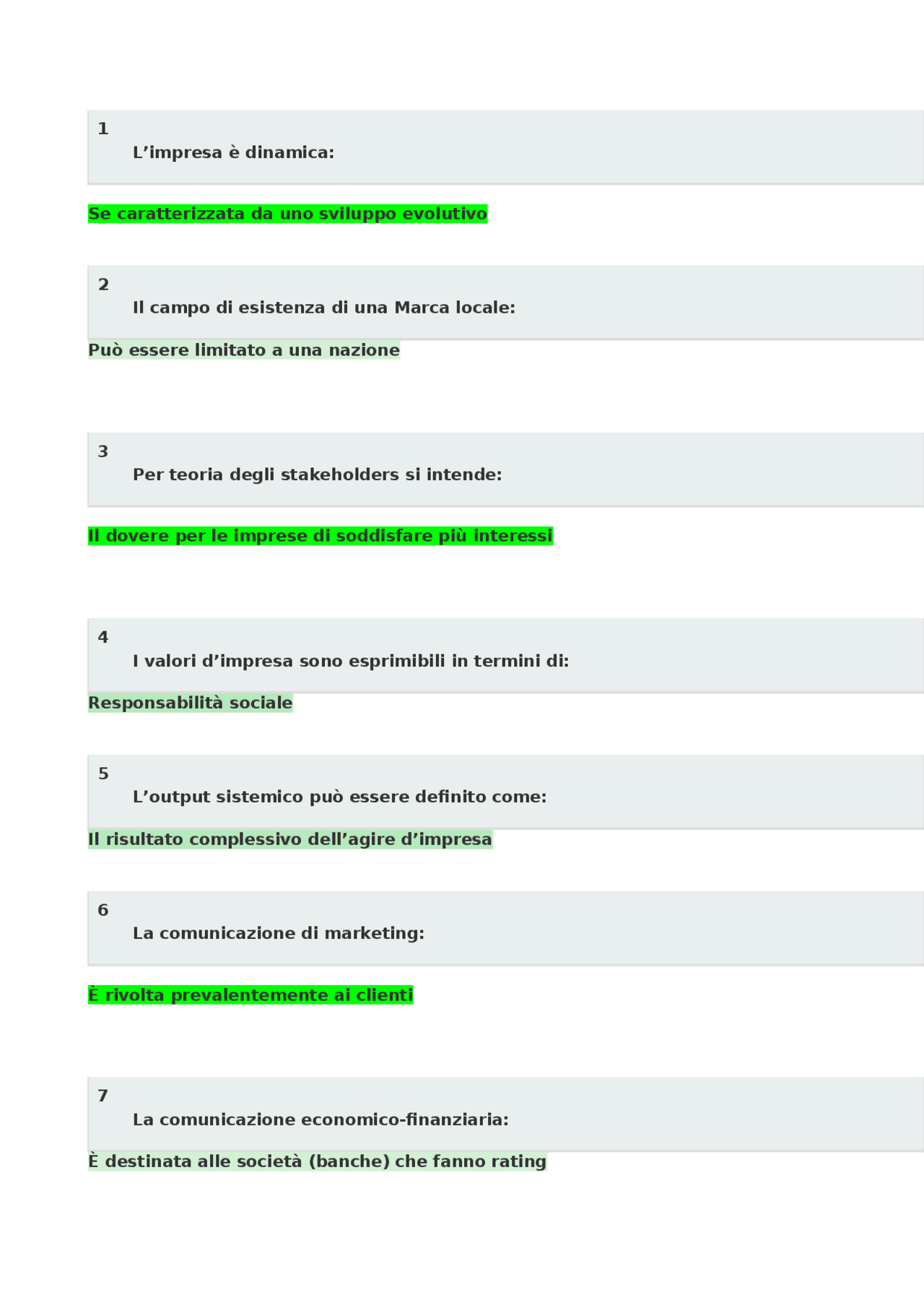 Risposte Test Organizzazione Aziendale Docsity