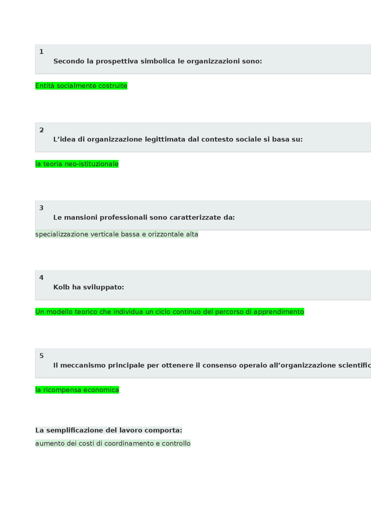 Comunicazione Aziendale Risposte Test Docsity