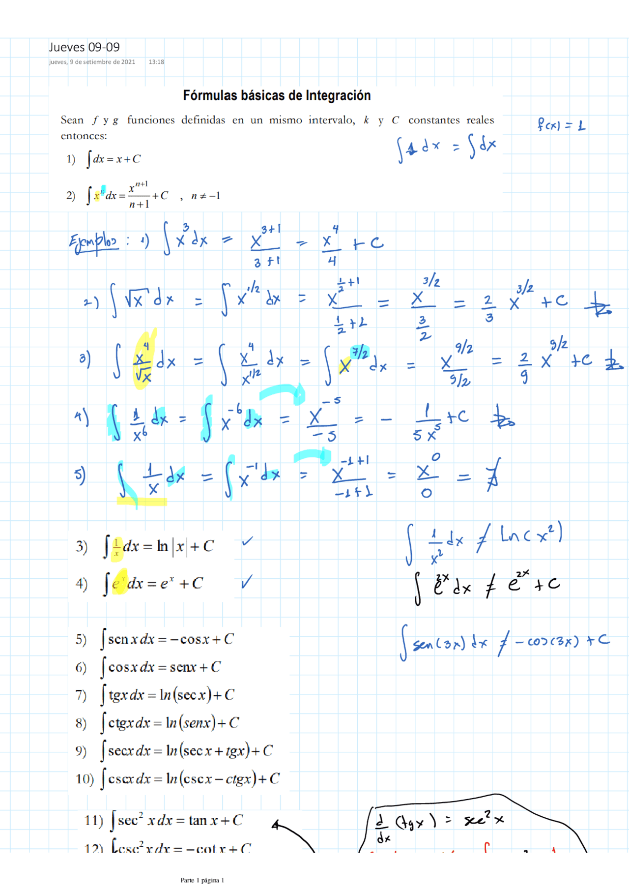 Integrales Simples Ejercicios Docsity