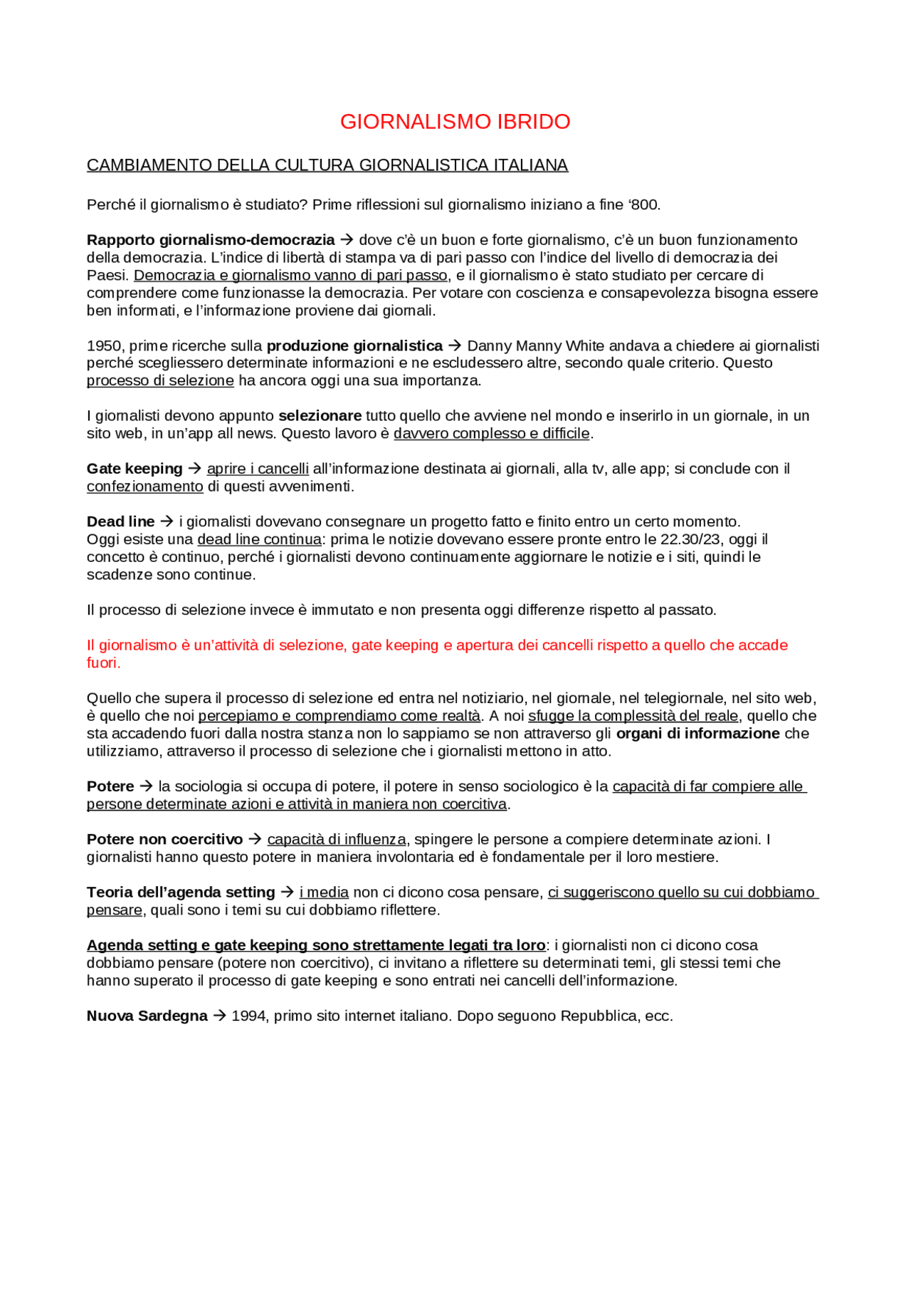 Giornalismo Ibrido Splendore Docsity
