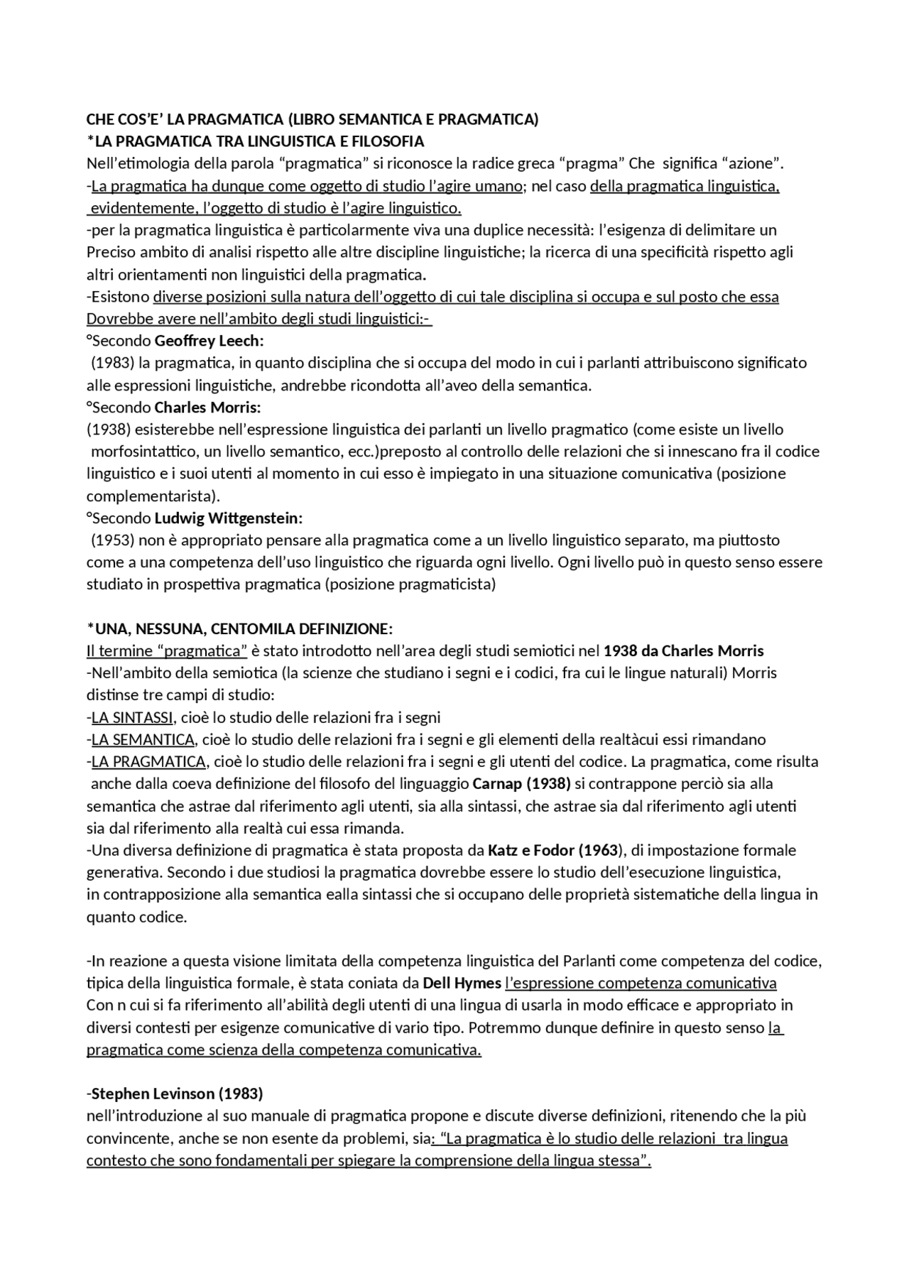 Riassunto Di Semantica E Pragmatica Docsity