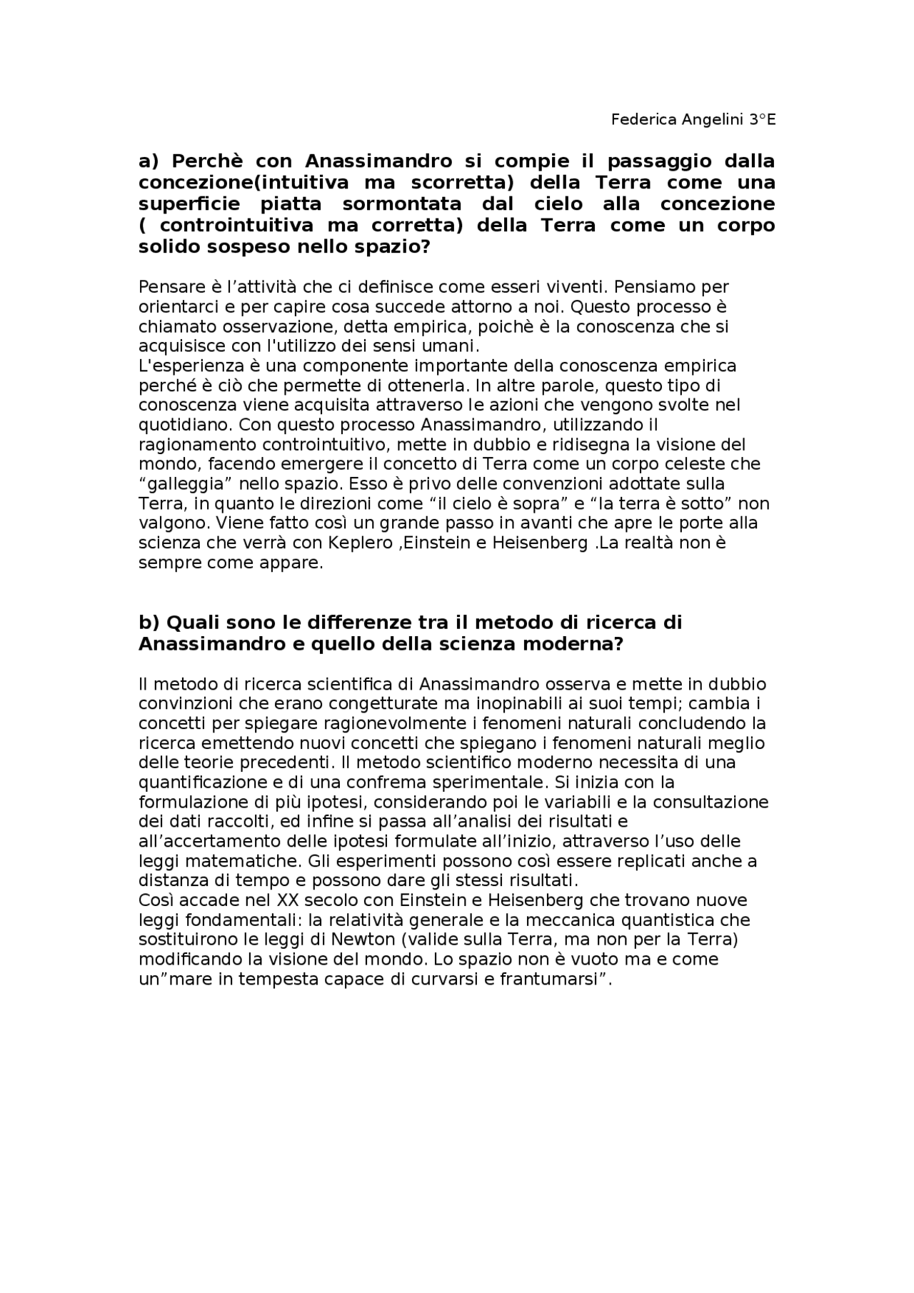 Domande E Risposte Su Anassimandro Docsity