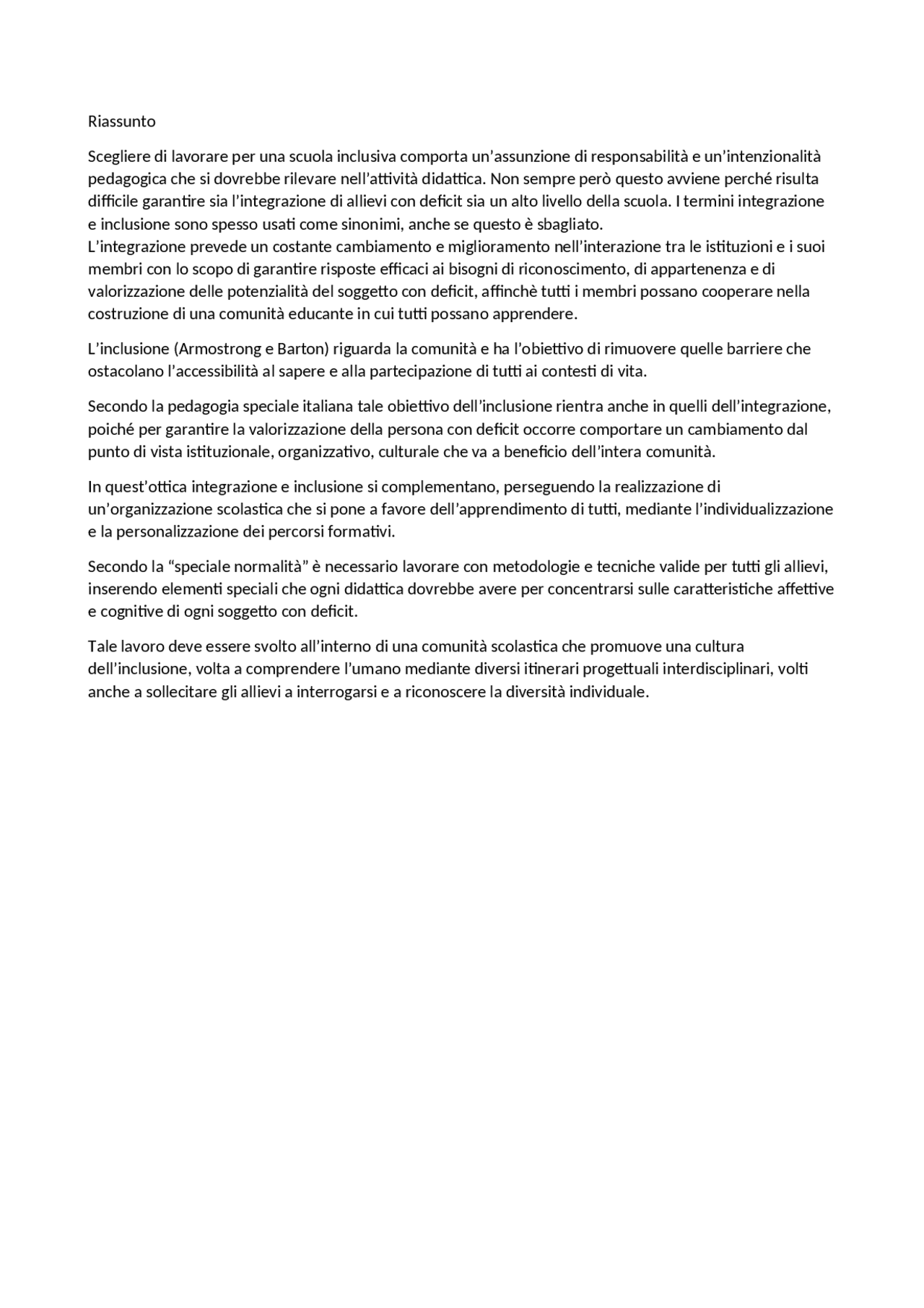 Inclusione E Integrazione Docsity