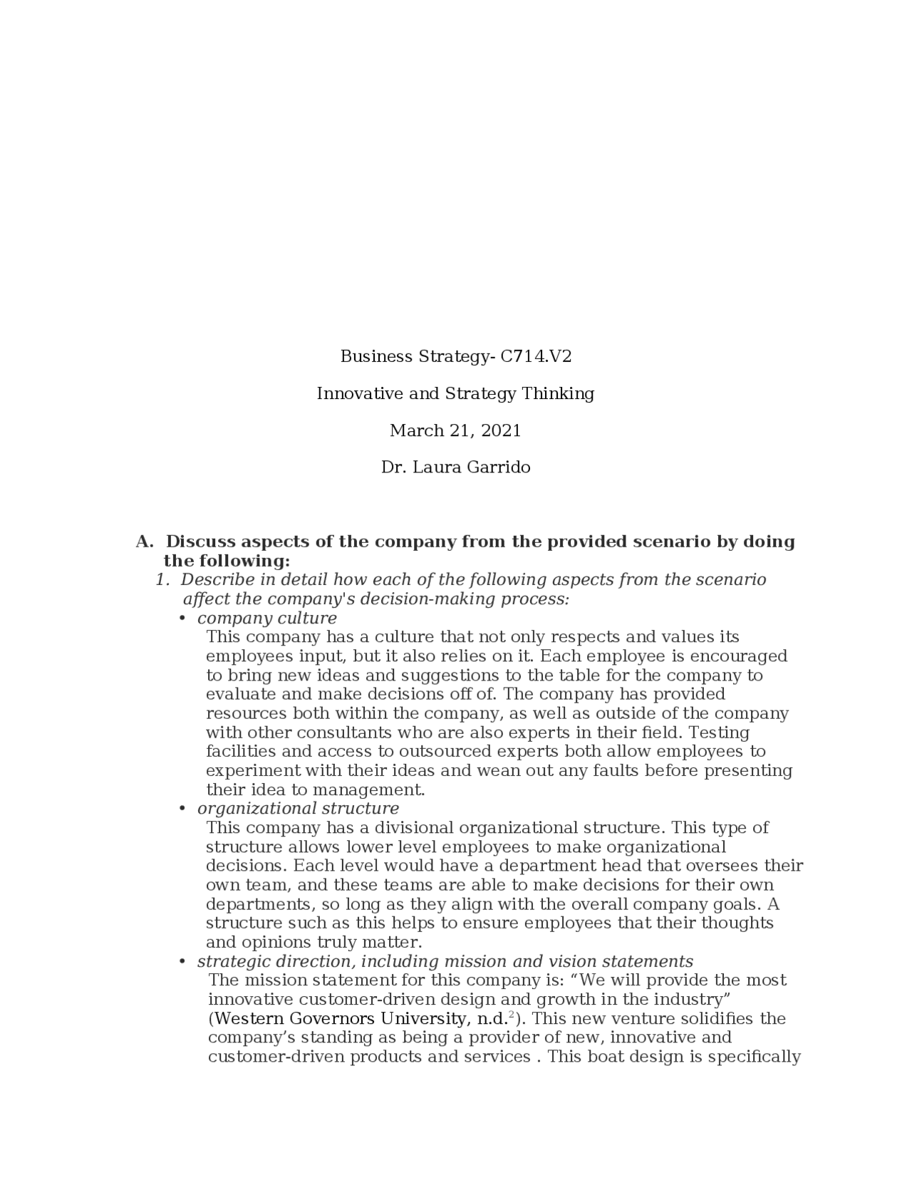 C714 Business Strategy Task Papers Business Strategy Docsity