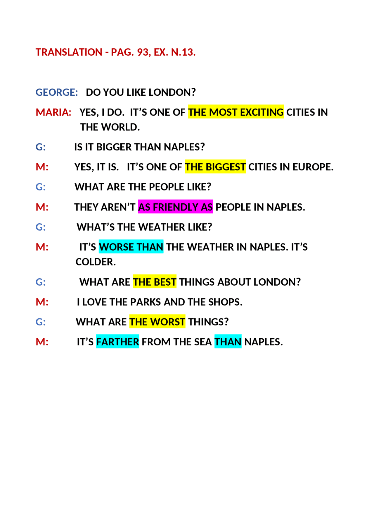 Esercizi Di Lingua Inglese Docsity