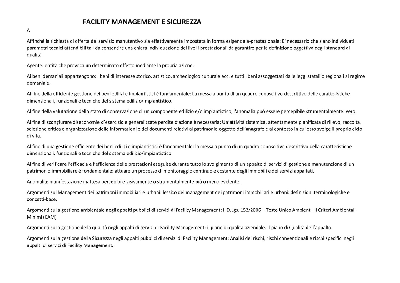 FACILITY MANAGEMENT E SICUREZZA - Docsity