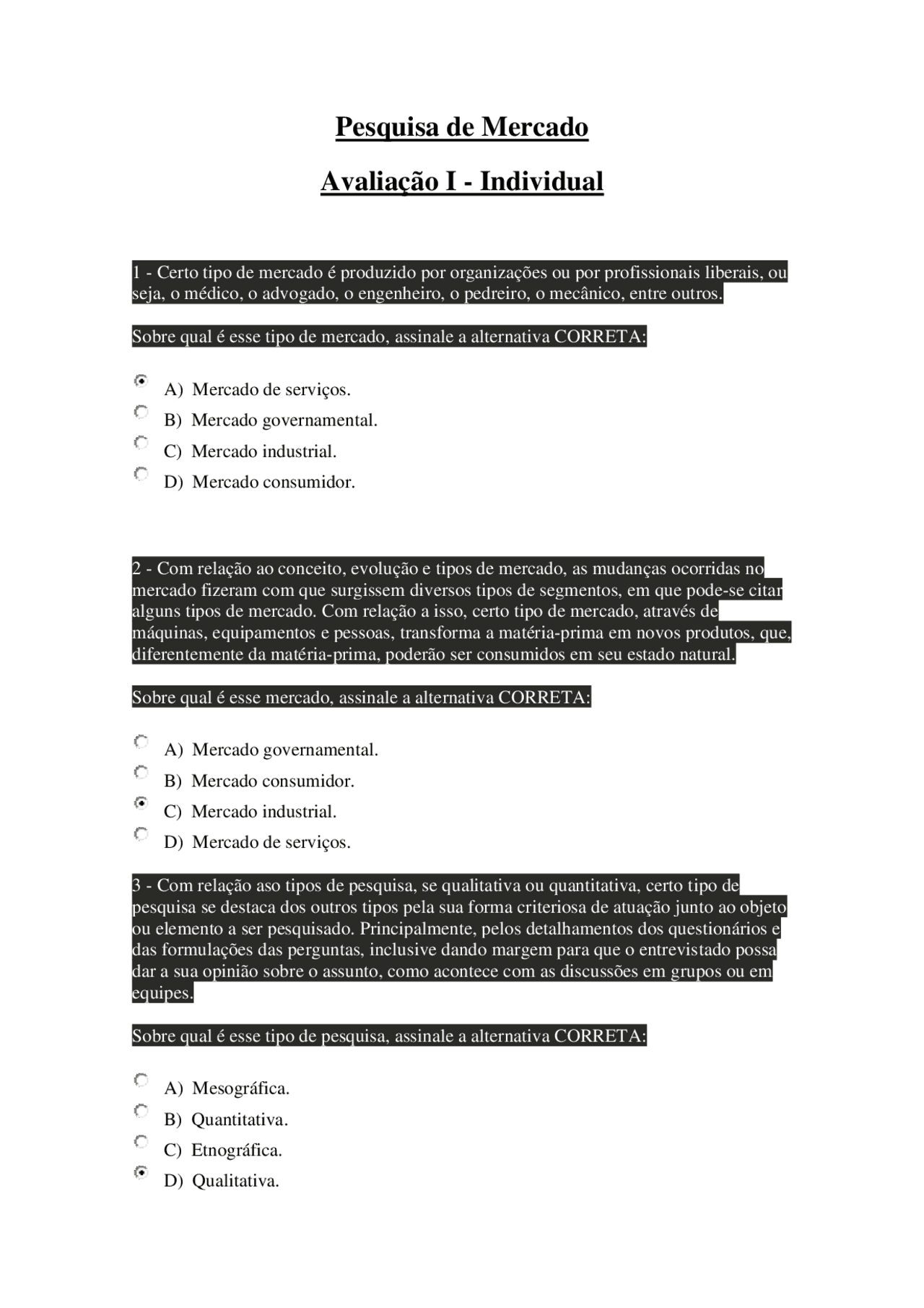 Avaliação 1 Individual Provas Pesquisa De Marketing Docsity