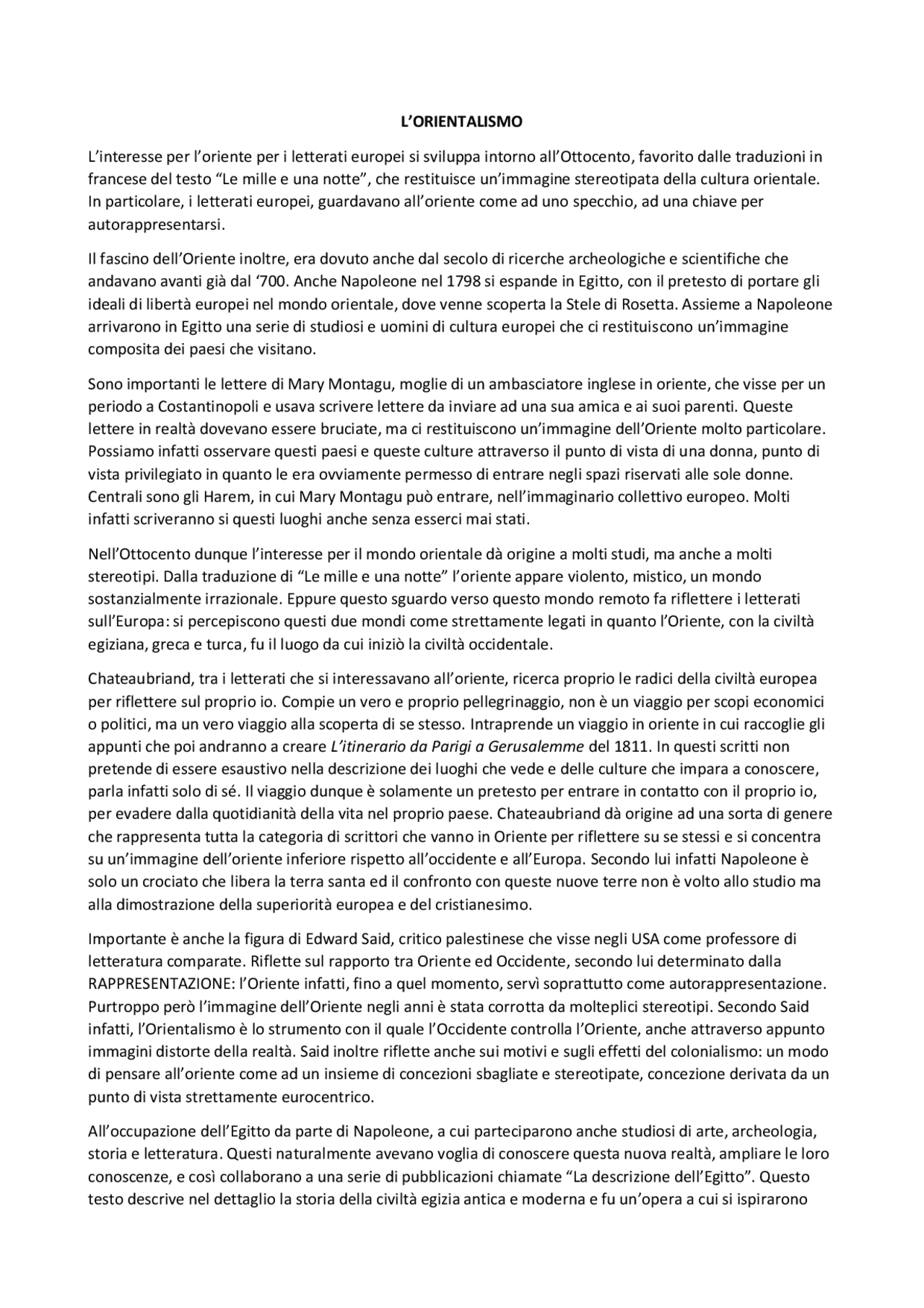 Riassunti sull'orientalismo | Sbobinature di Letteratura Italiana | Docsity