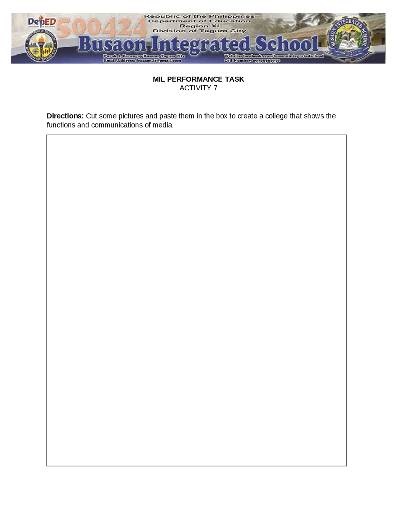 Media And Information Literacy Performance Task Docsity