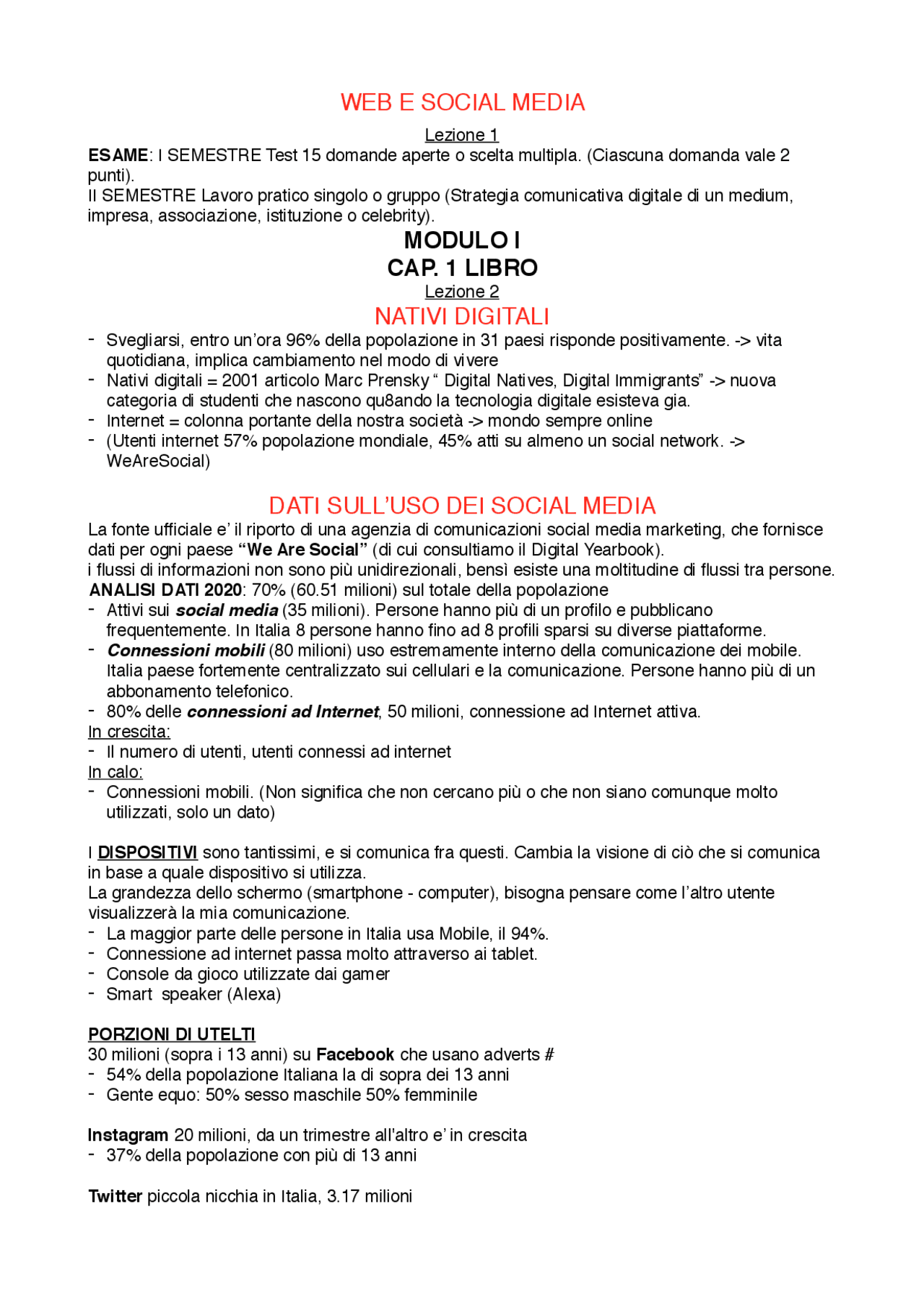 Appunti Web E Social Media I Modulo Docsity