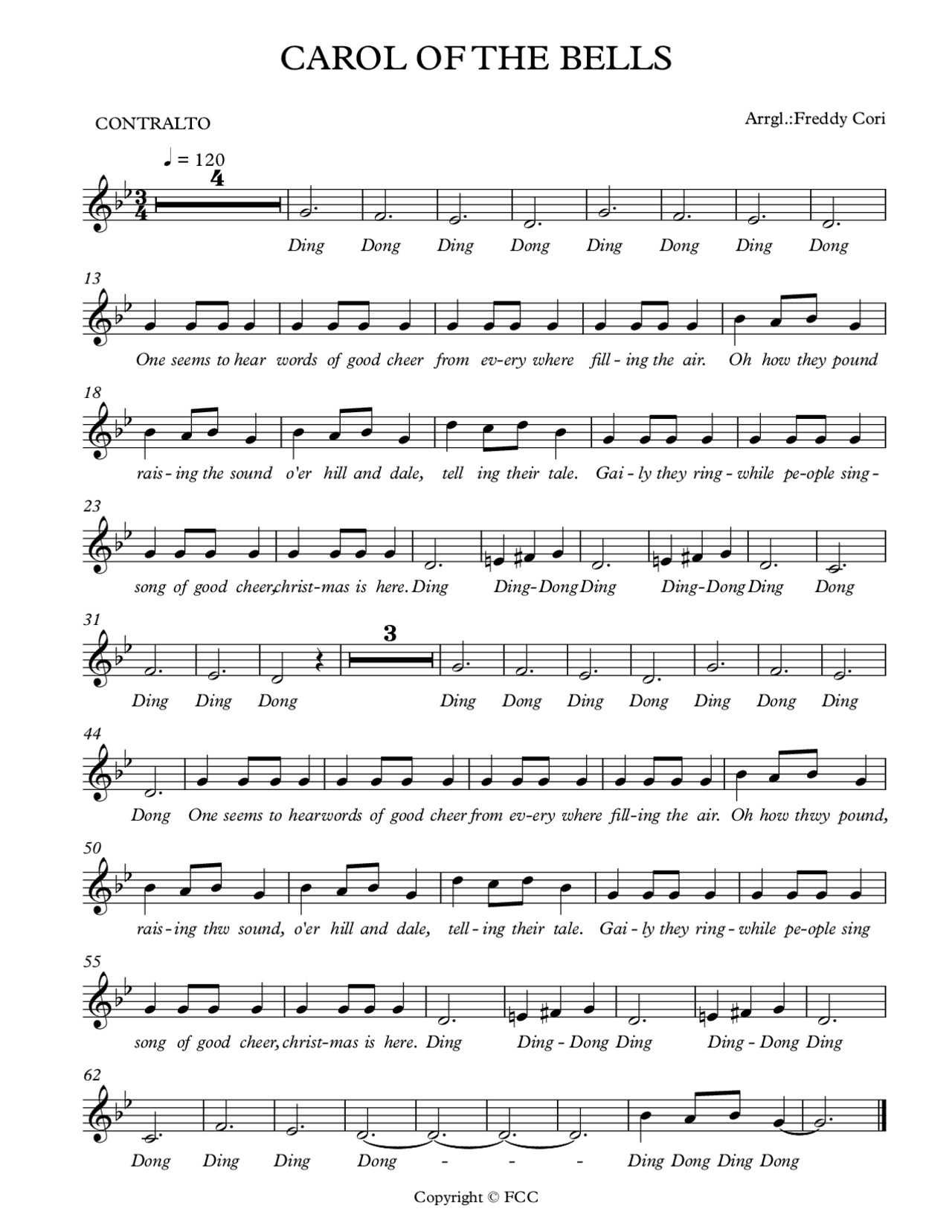 Carol of the bell música contraltos 1# - Docsity