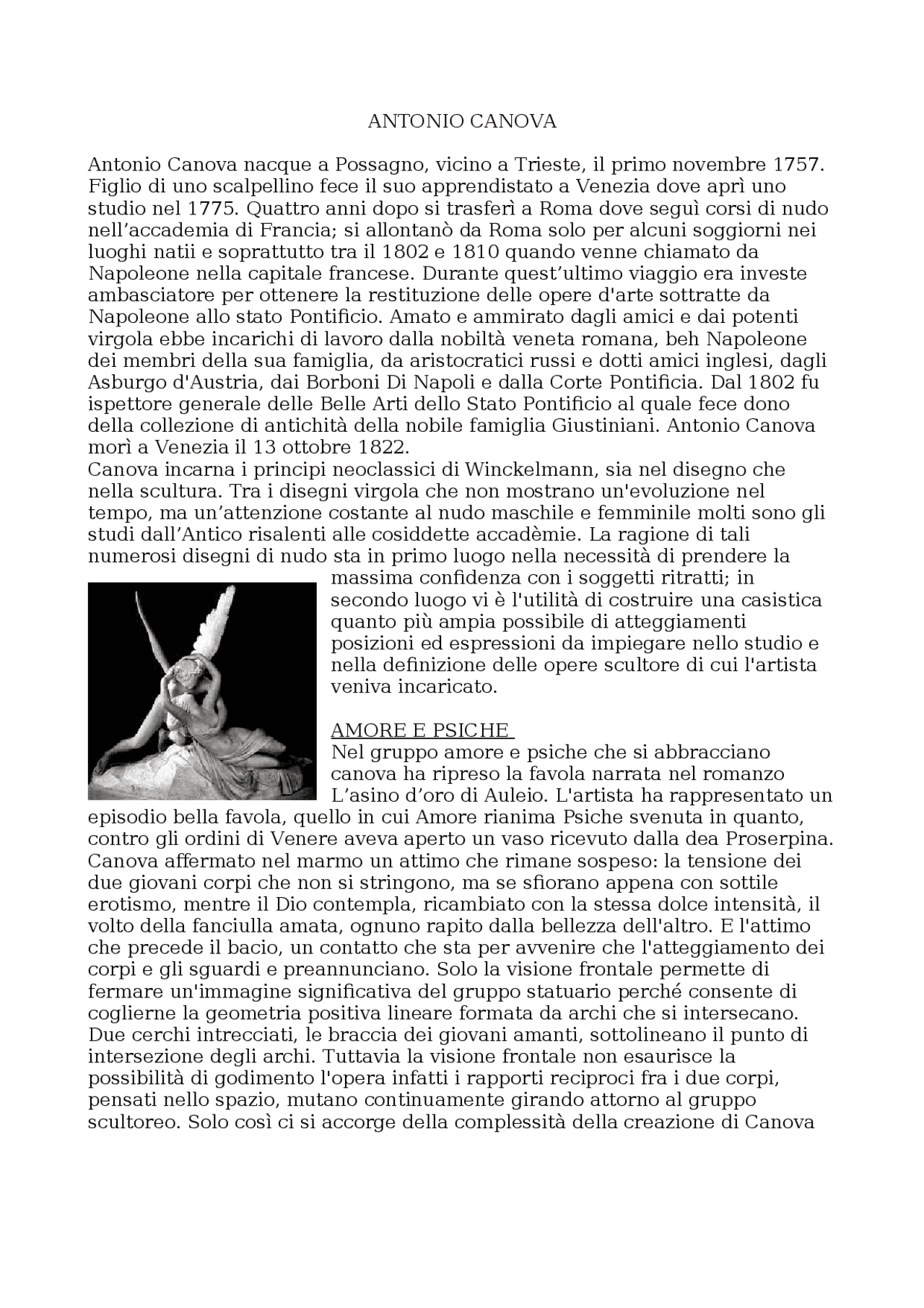 Tesina arte sul Canova. - Docsity