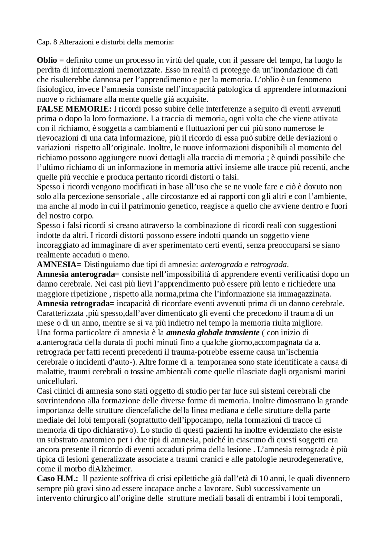Sintedi Alcuni Cap Libro La Memoria Docsity