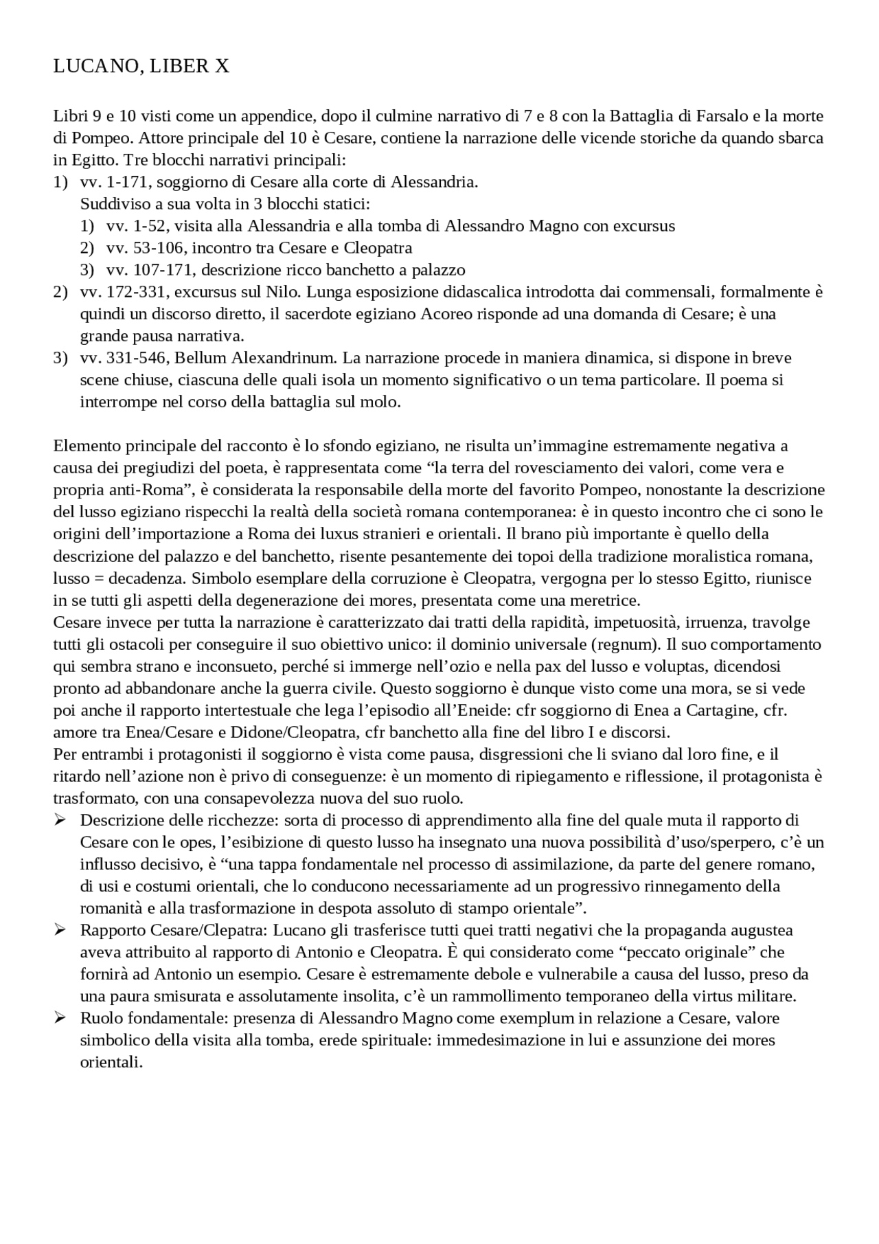 Lucano Bellum Civile Libro 10 Introduzione Docsity