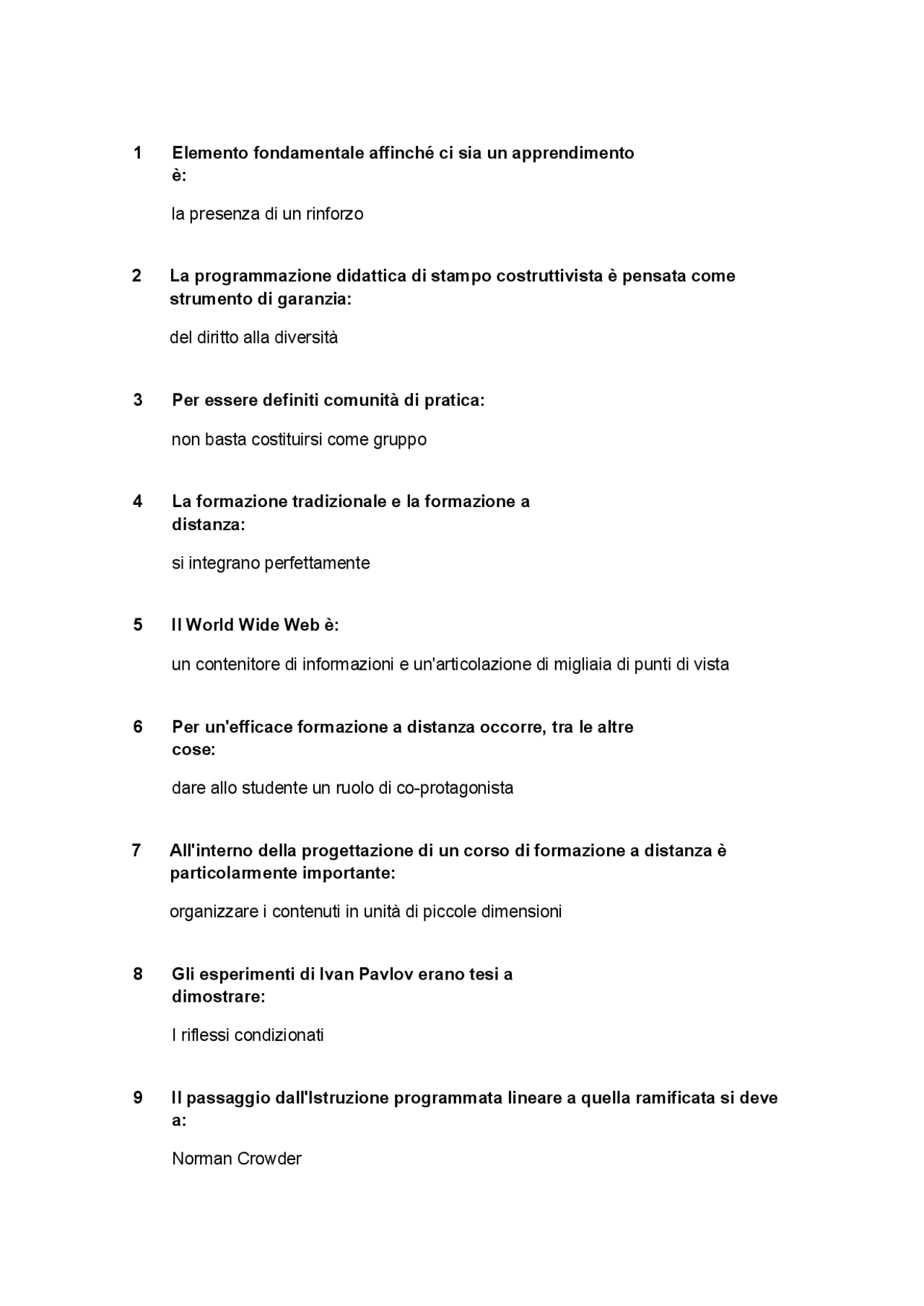 Domande Esame Di Tecnologie Dellapprendimento Corso L19 Unipegaso