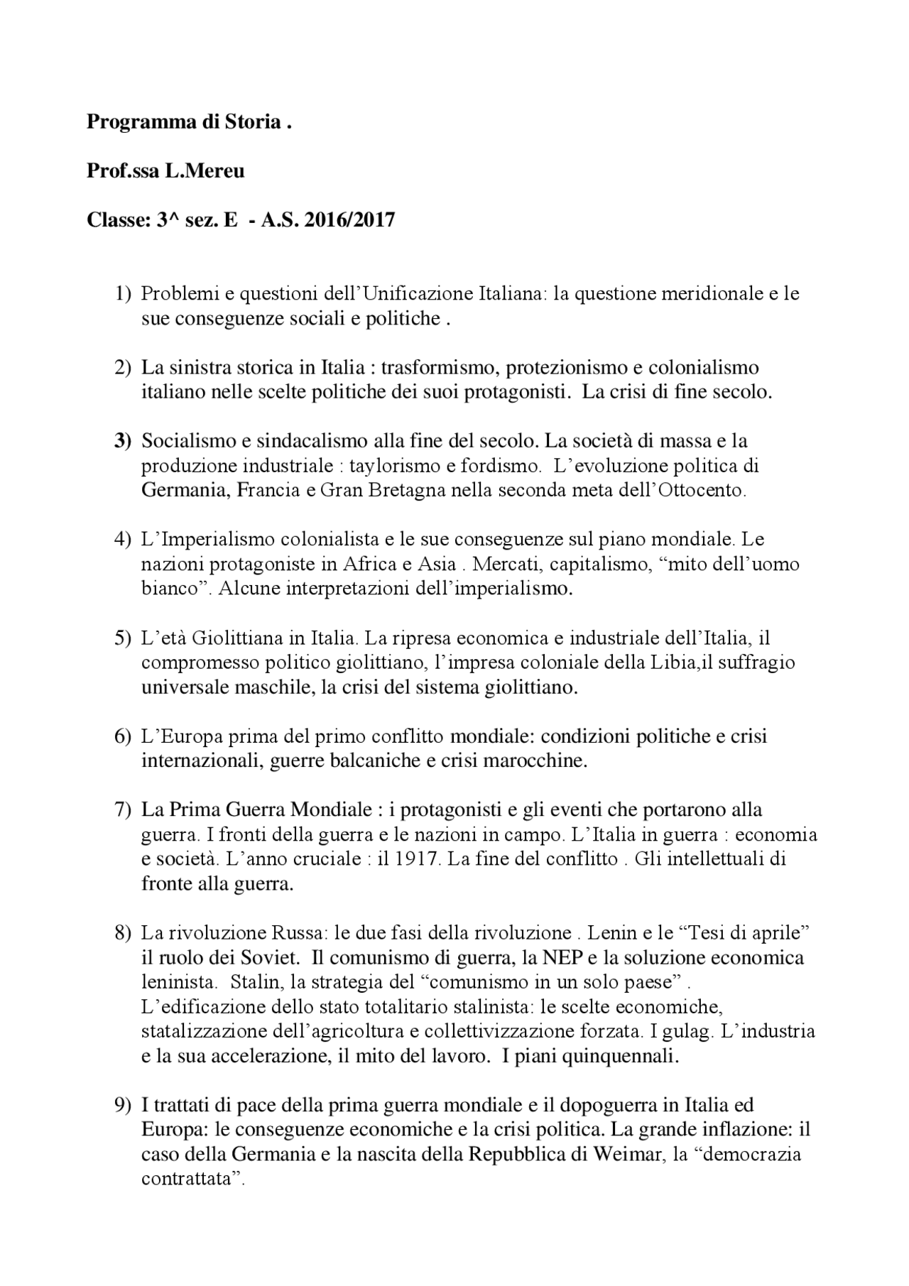 Dispense Sul Programma Di Storia Docsity