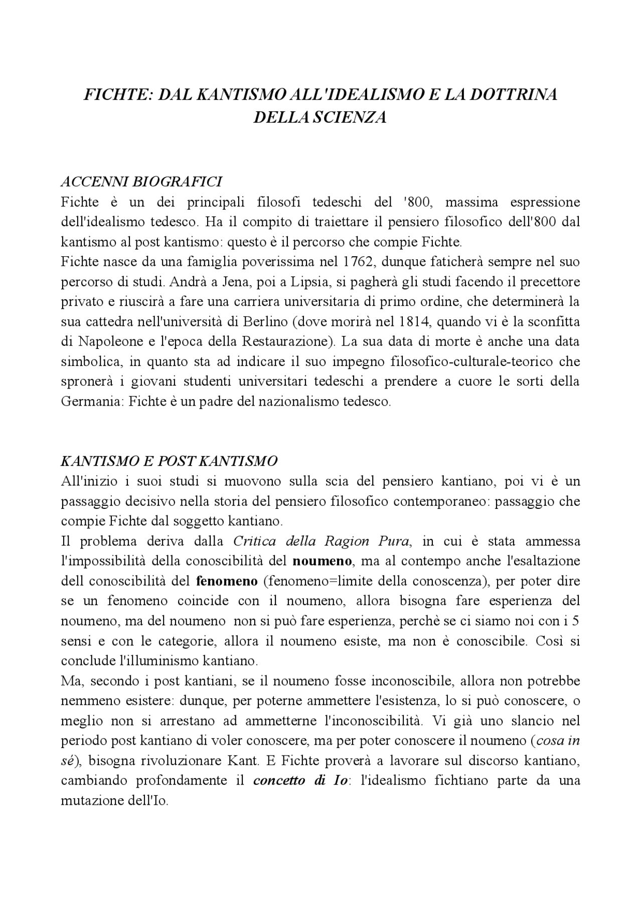 Johann Gottlieb Fichte Docsity