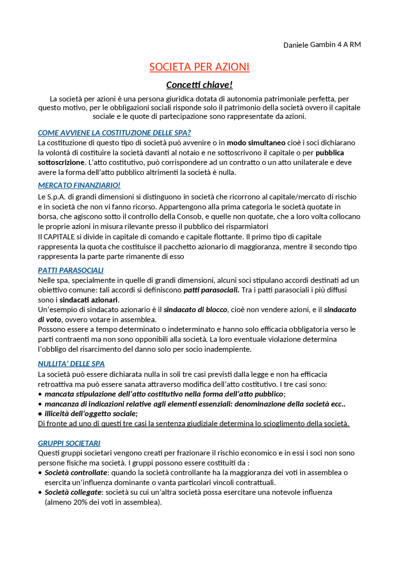 La Società Per Azioni Docsity