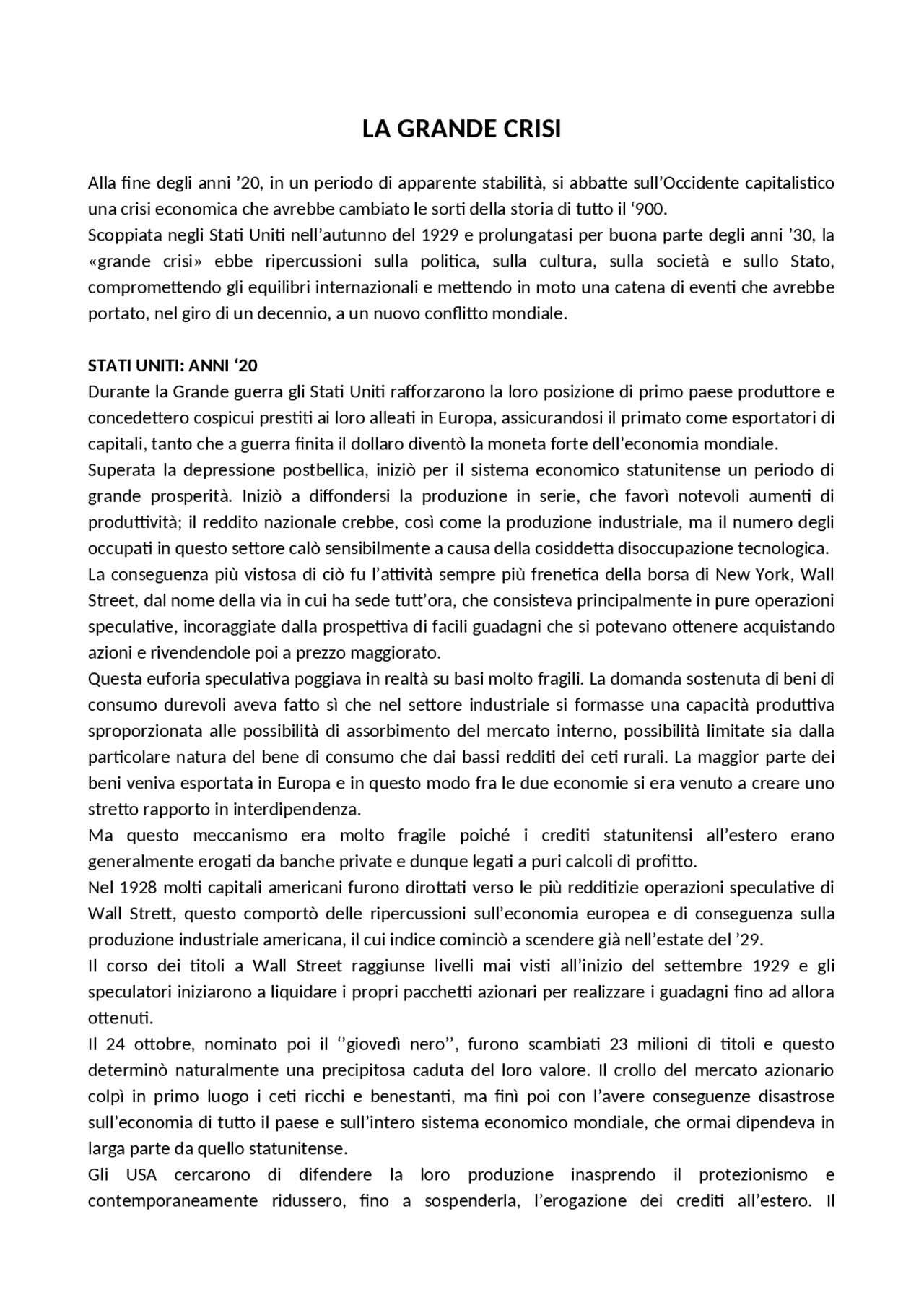 La Grande Crisi Docsity
