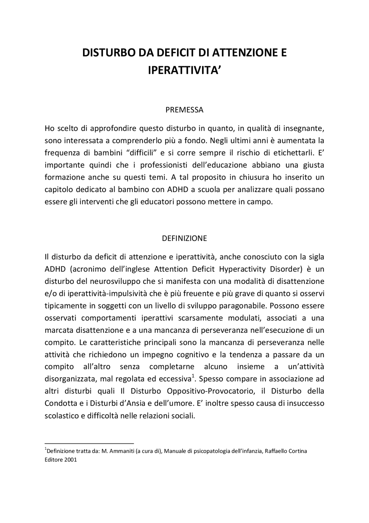 Disturbo Da Deficit Di Attenzione E Iperattività Docsity