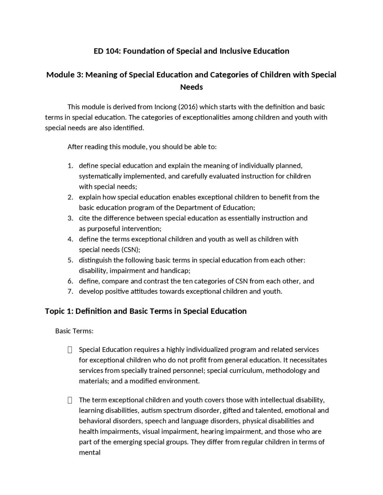 Educationgs for sped student - Docsity