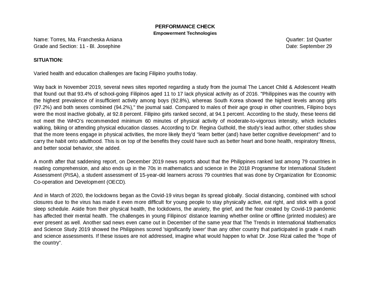 Emptech assignment for grade 11 - Docsity